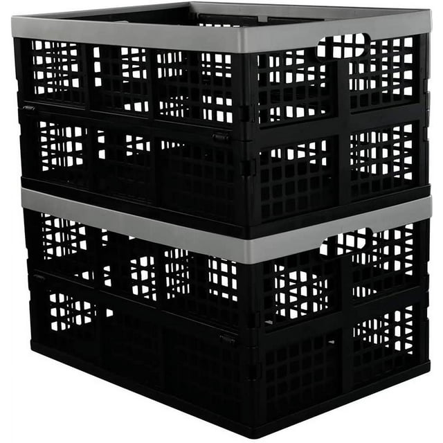 2-Pack 40 L Plastic Collapsible Storage Crates, Large Stackable Storage ...