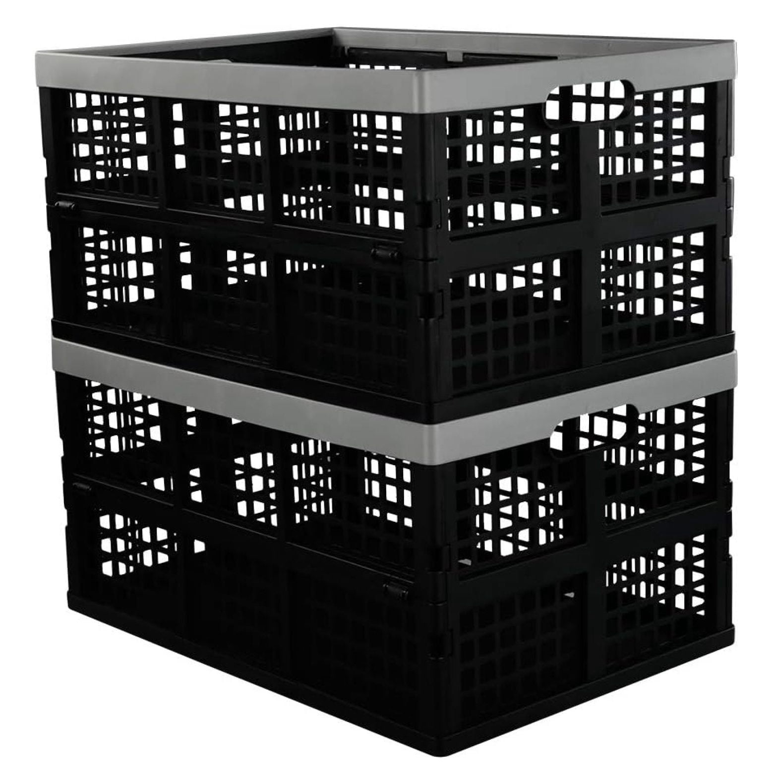 2-Pack 40 L Plastic Collapsible Storage Crates, Large Stackable Storage ...