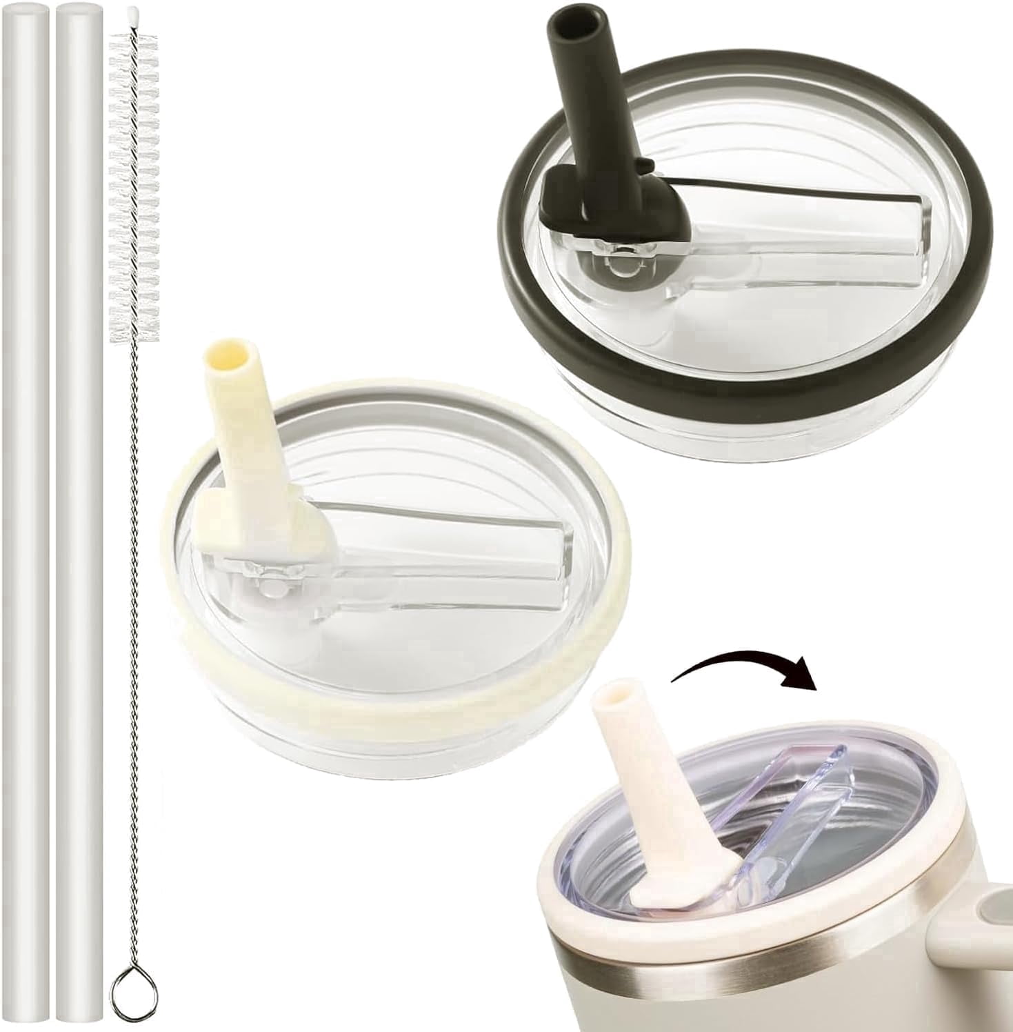 2 Pack 40 oz Tumbler Flip Straw Lid Leak Proof Lid Replacement, Spill ...