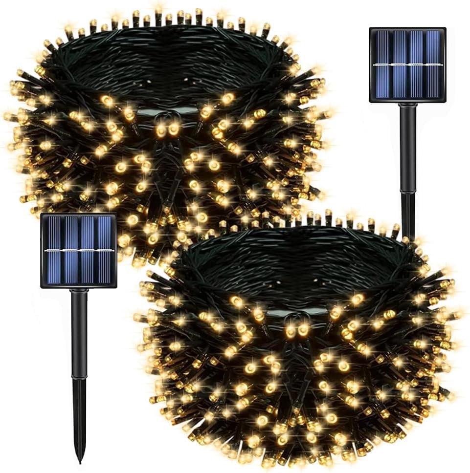 2-Pack 400 LED Solar String Lights Outdoor, 132FT Solar Fairy Lights ...