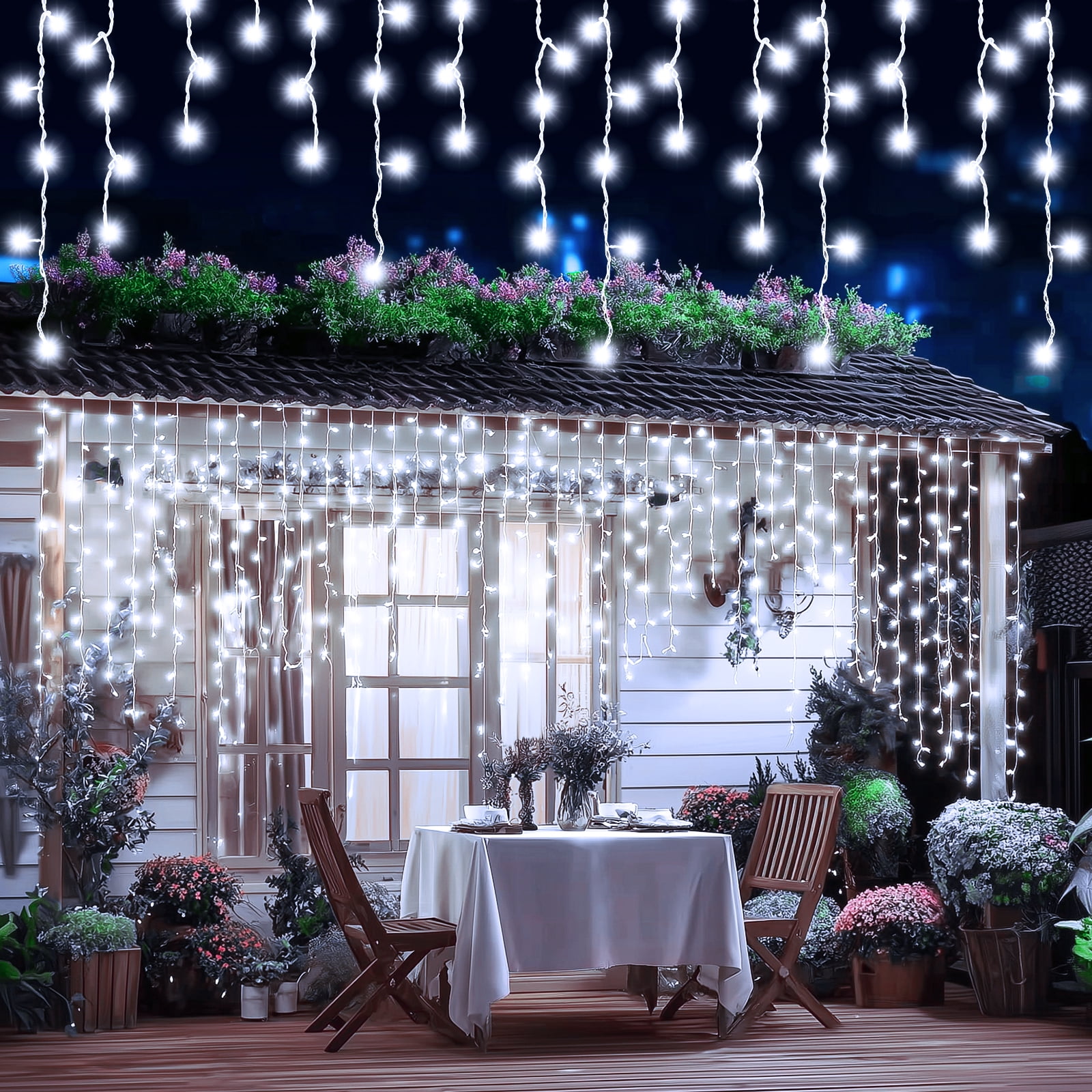 2 Pack,40FT 480 LED Christmas Outdoor Icicle Lights,8 Modes,IP44 ...