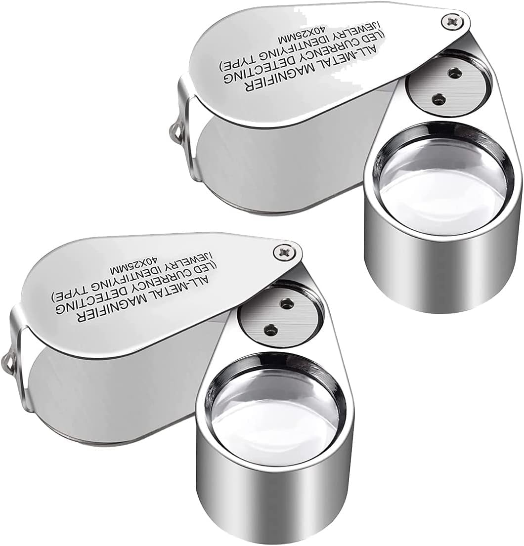 2 Pack 40X Full Metal Illuminated Jewelry Loop Magnifier Pocket Folding ...