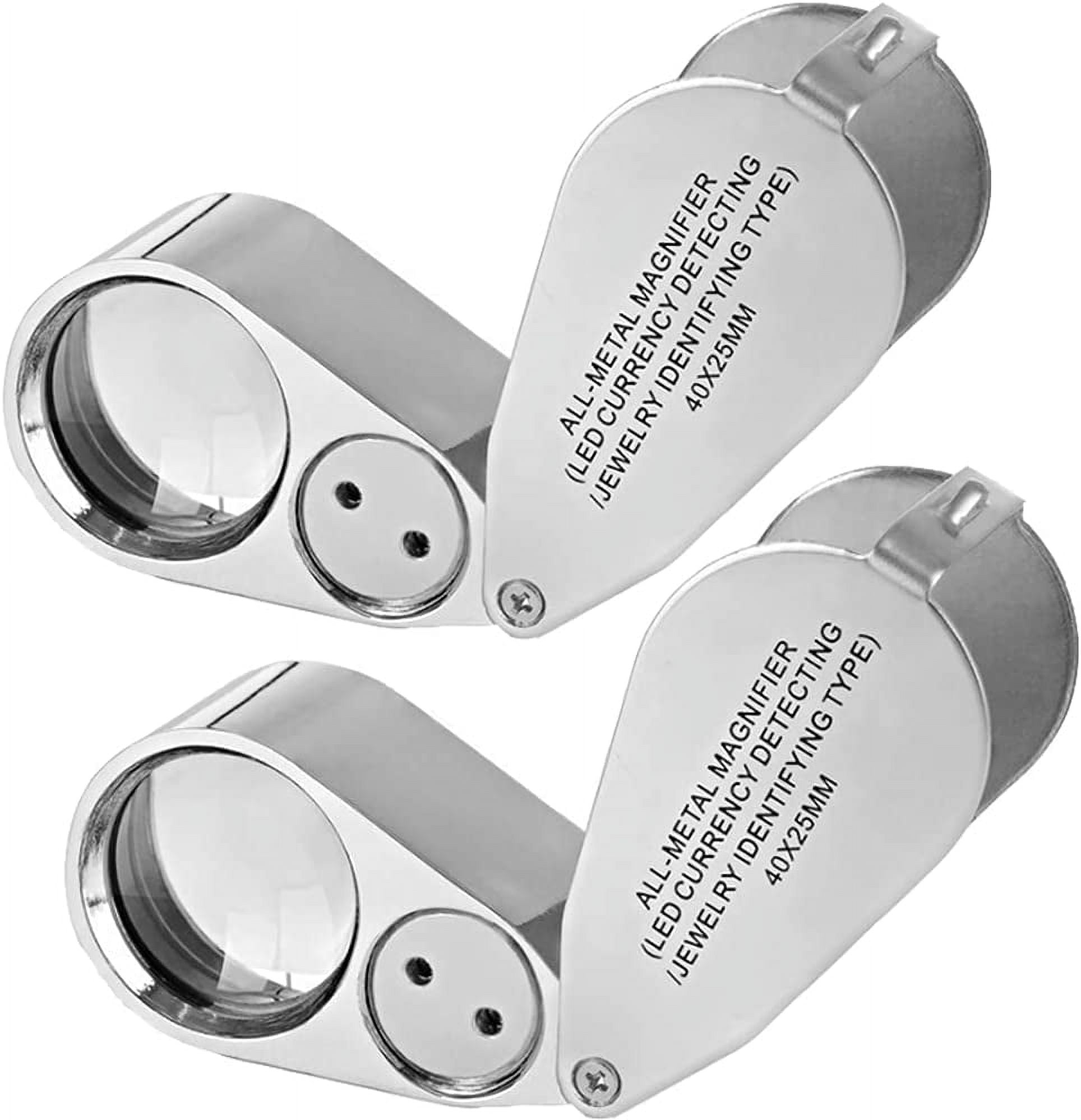 2 Pack 40X Metal Illuminated Jewelry Loop Magnifier, Magnifying Glass ...