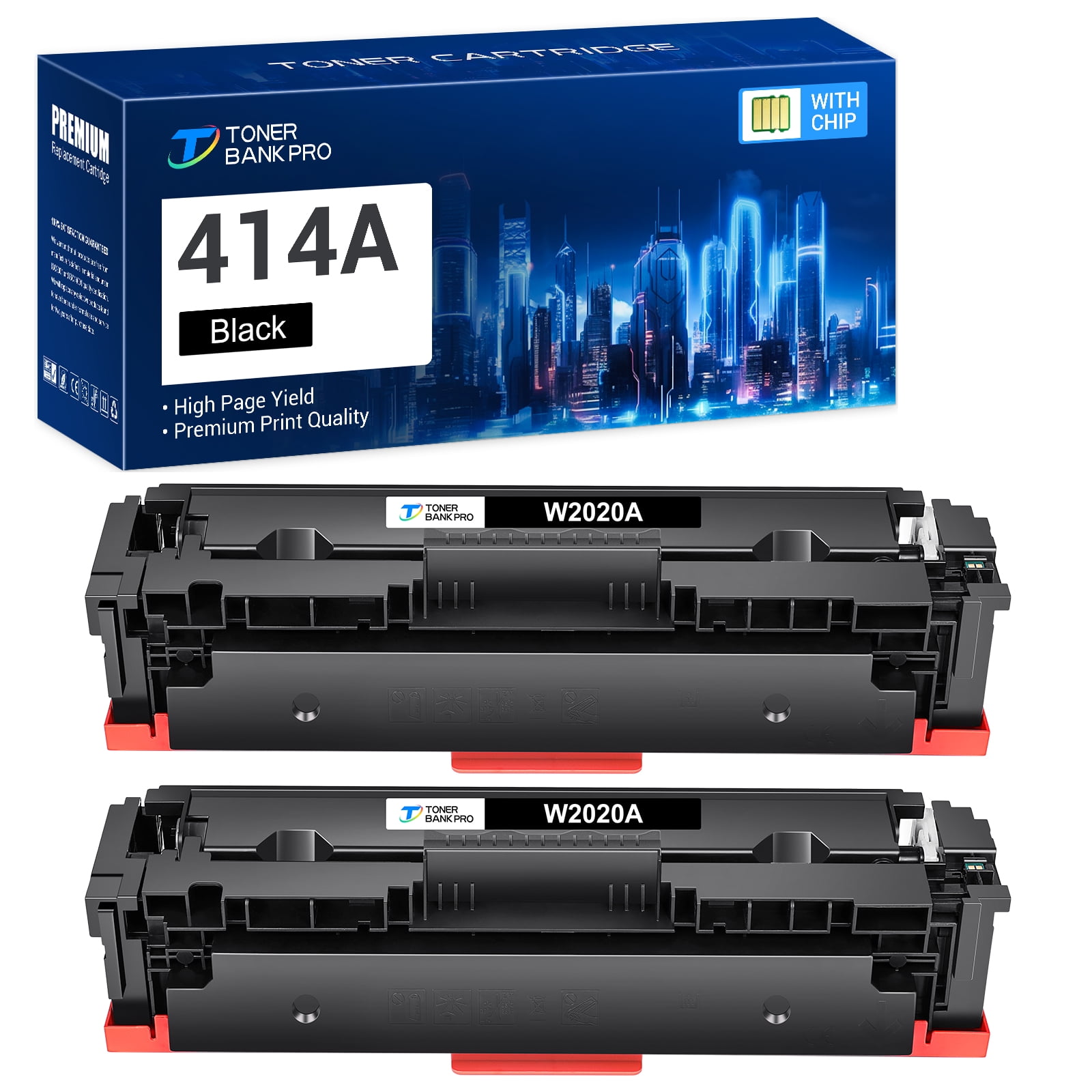 2-Pack 414A Toner Cartridge WITH CHIP Compatible for HP W2020A 414A ...