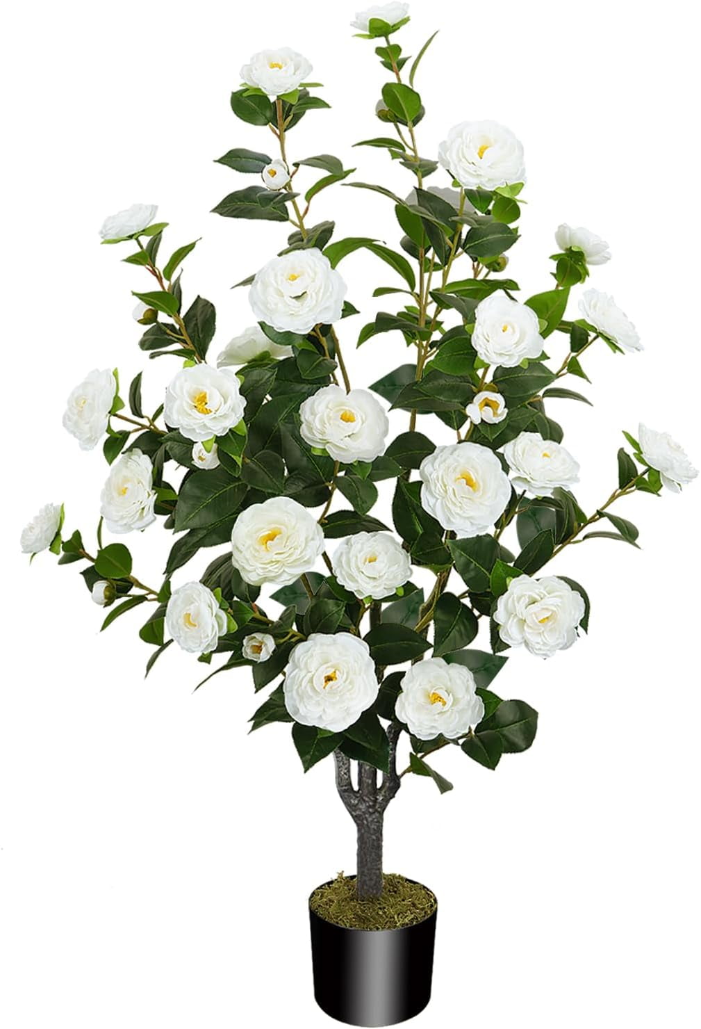 2 Pack 43.3"/3.6FT Artificial Camellia Tree Fake Outdoor Tree with 32 ...