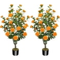 2 Pack 43.3"/3.6FT Artificial Tree with Camellia Flowers Fake Tree with ...