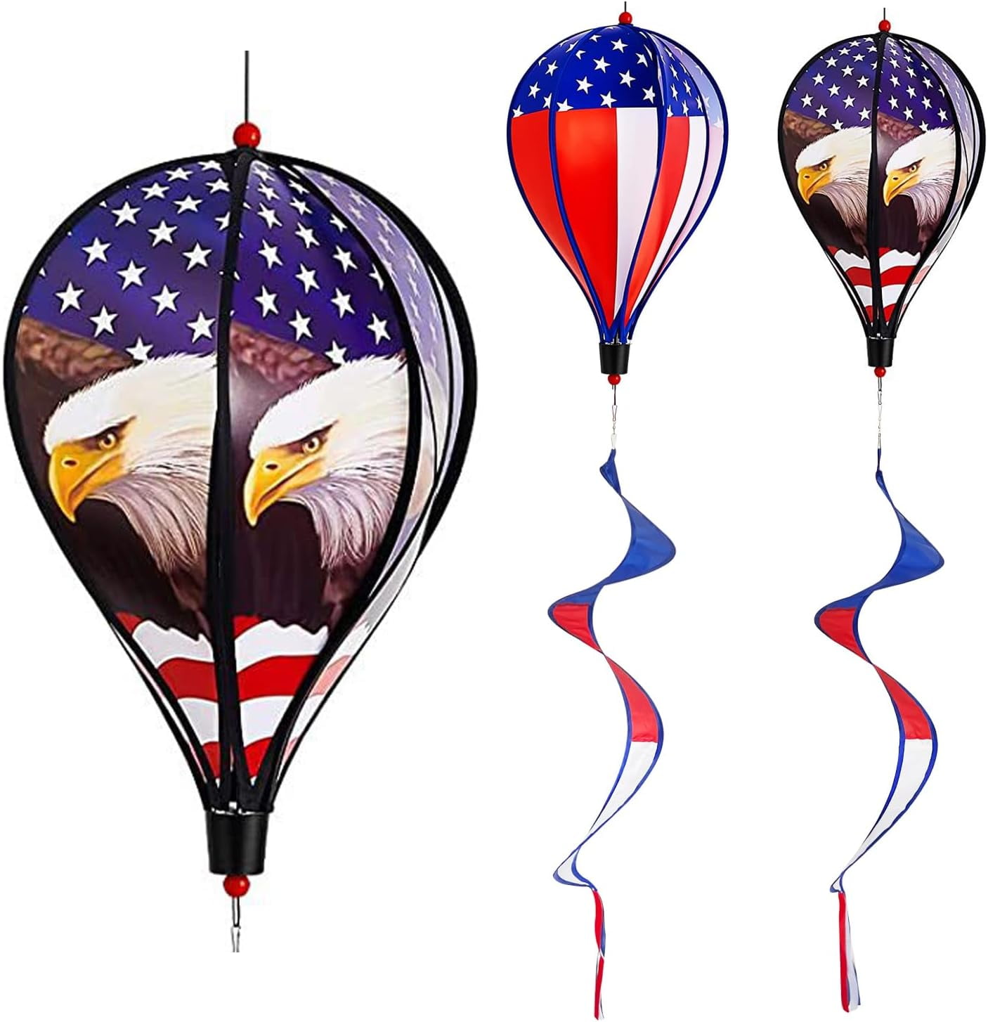 2 Pack 43-Inch Patriotic American Flag & Eagle Hot Air Balloon Wind ...