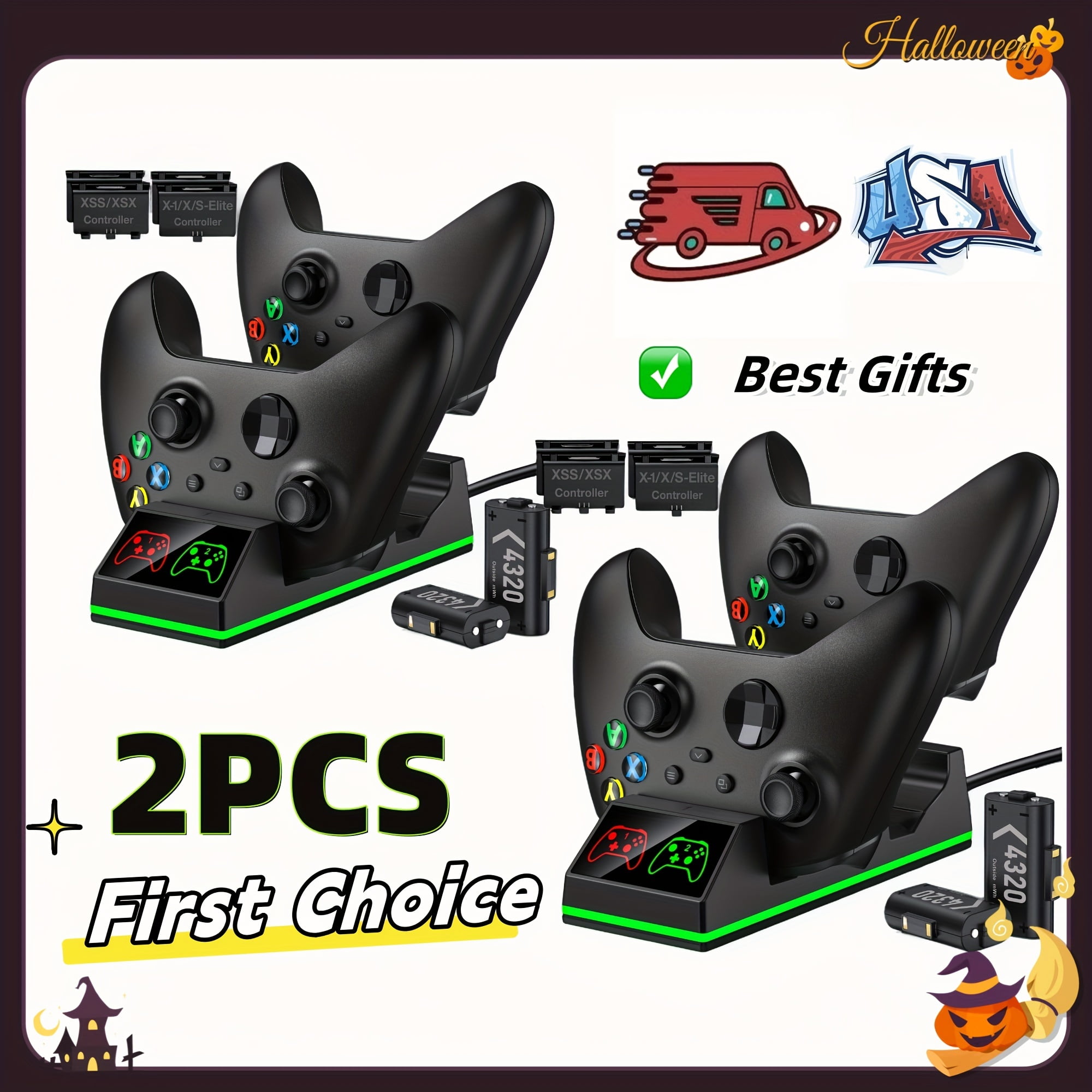 2-Pack 4320mWh Xbox Charger Station - Fast Dual Controller Charging for ...