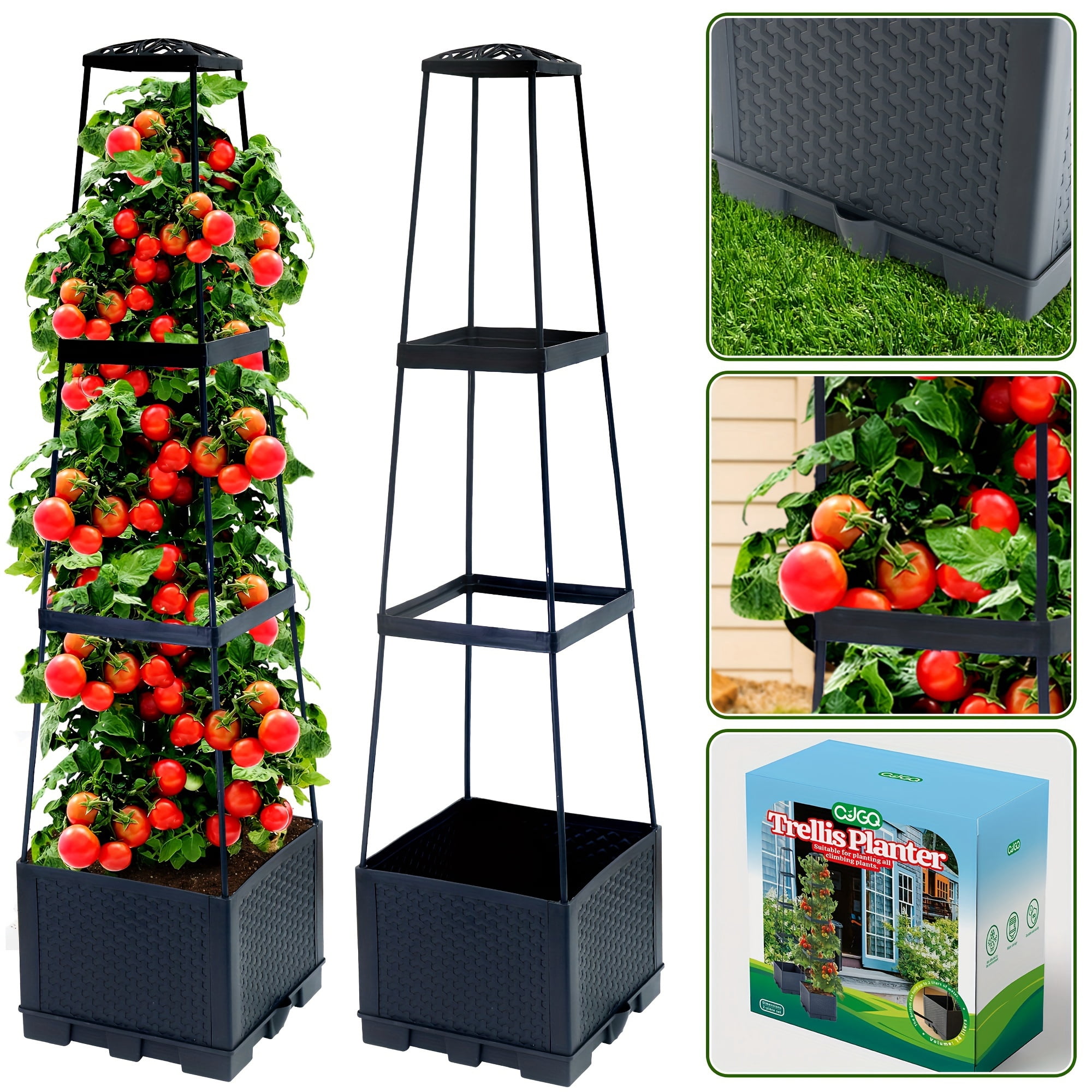 2 Pack 44.8Inch Tomato Planter Box With Trellis Self-Watering Tomato ...