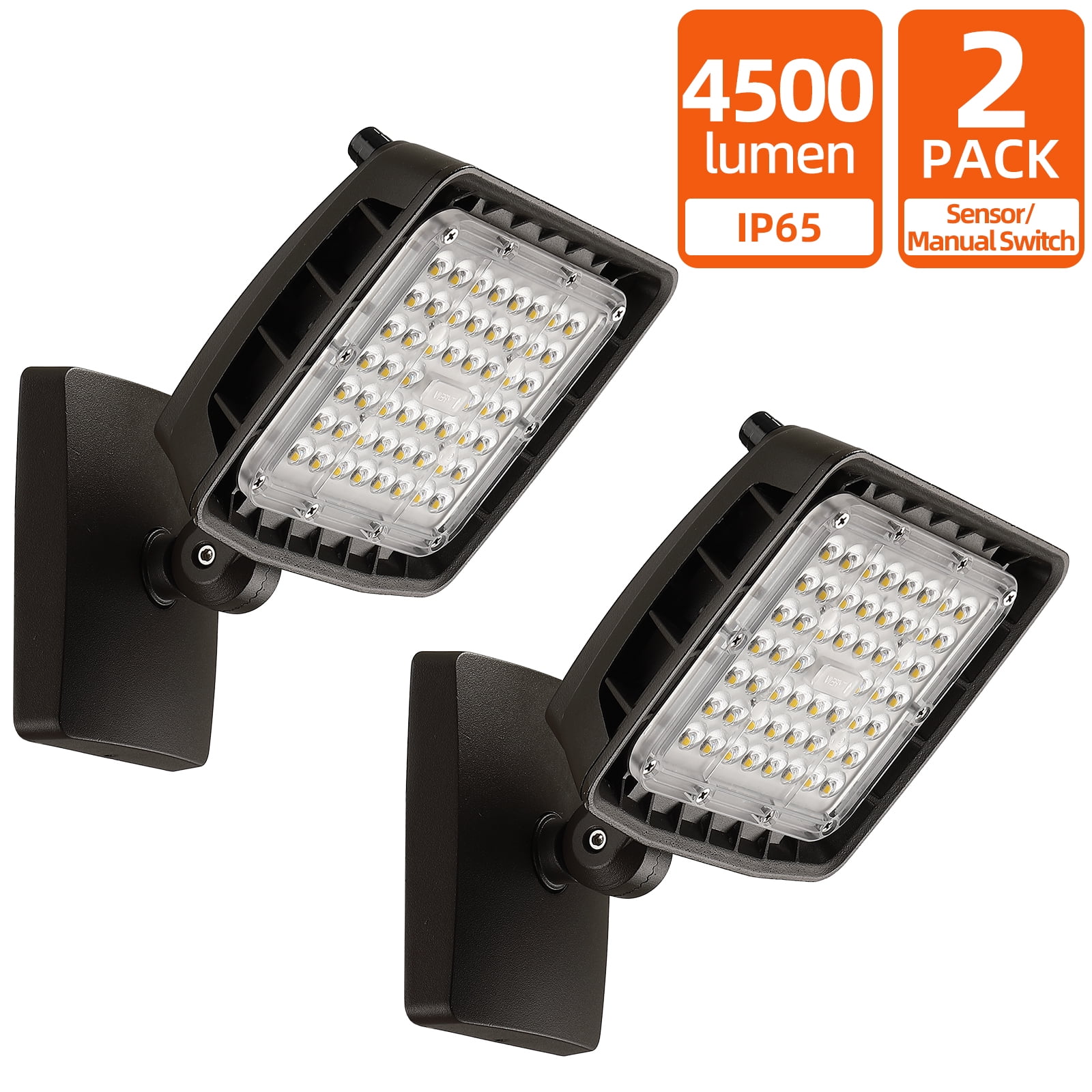 2 Pack 4500LM LED Security Lights Outdoor, Dual Control- Switch/ Dusk ...