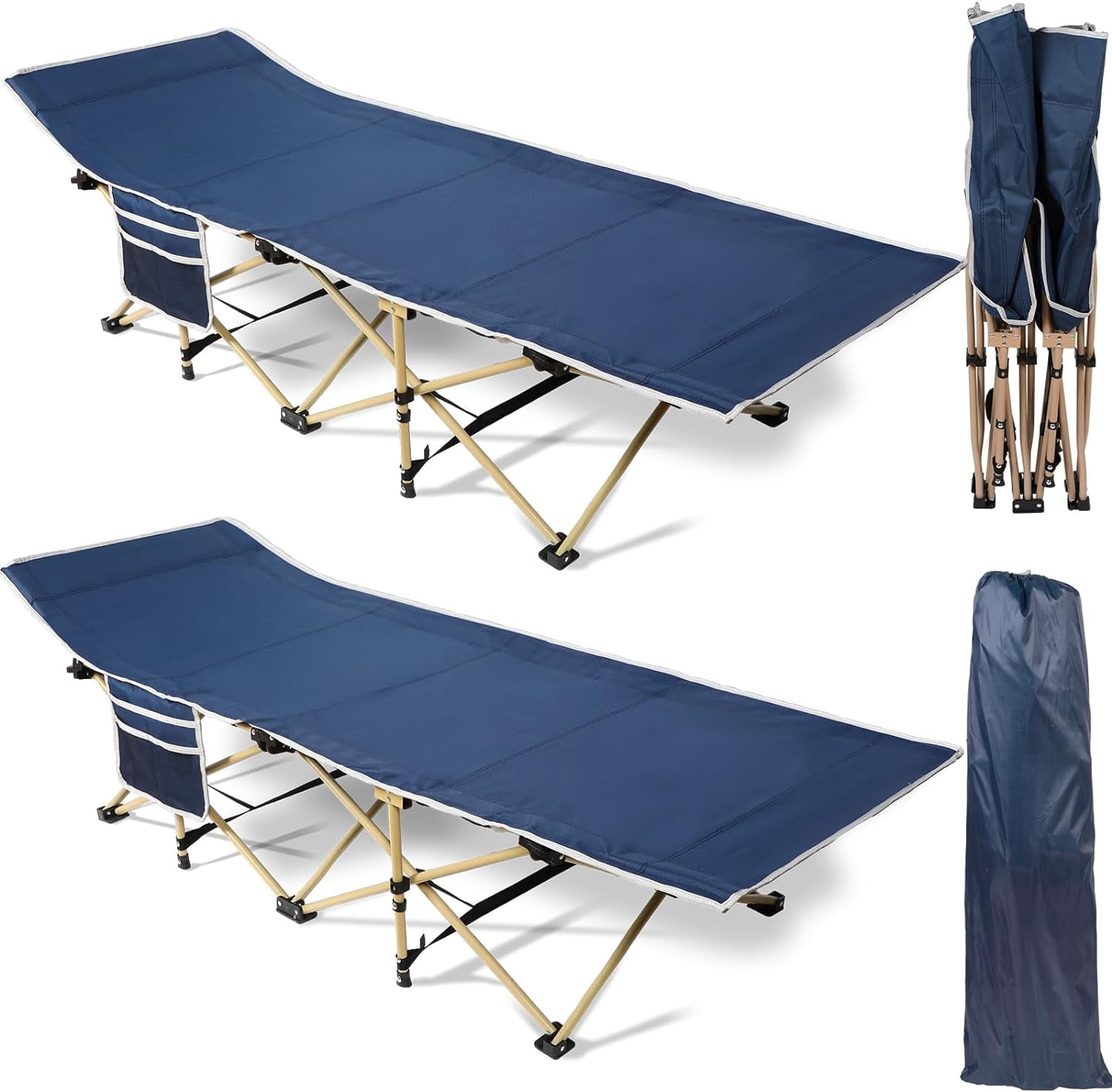 2 Pack 450lbs Max Load Camping Cot for Adults with Carry Bag Portable ...