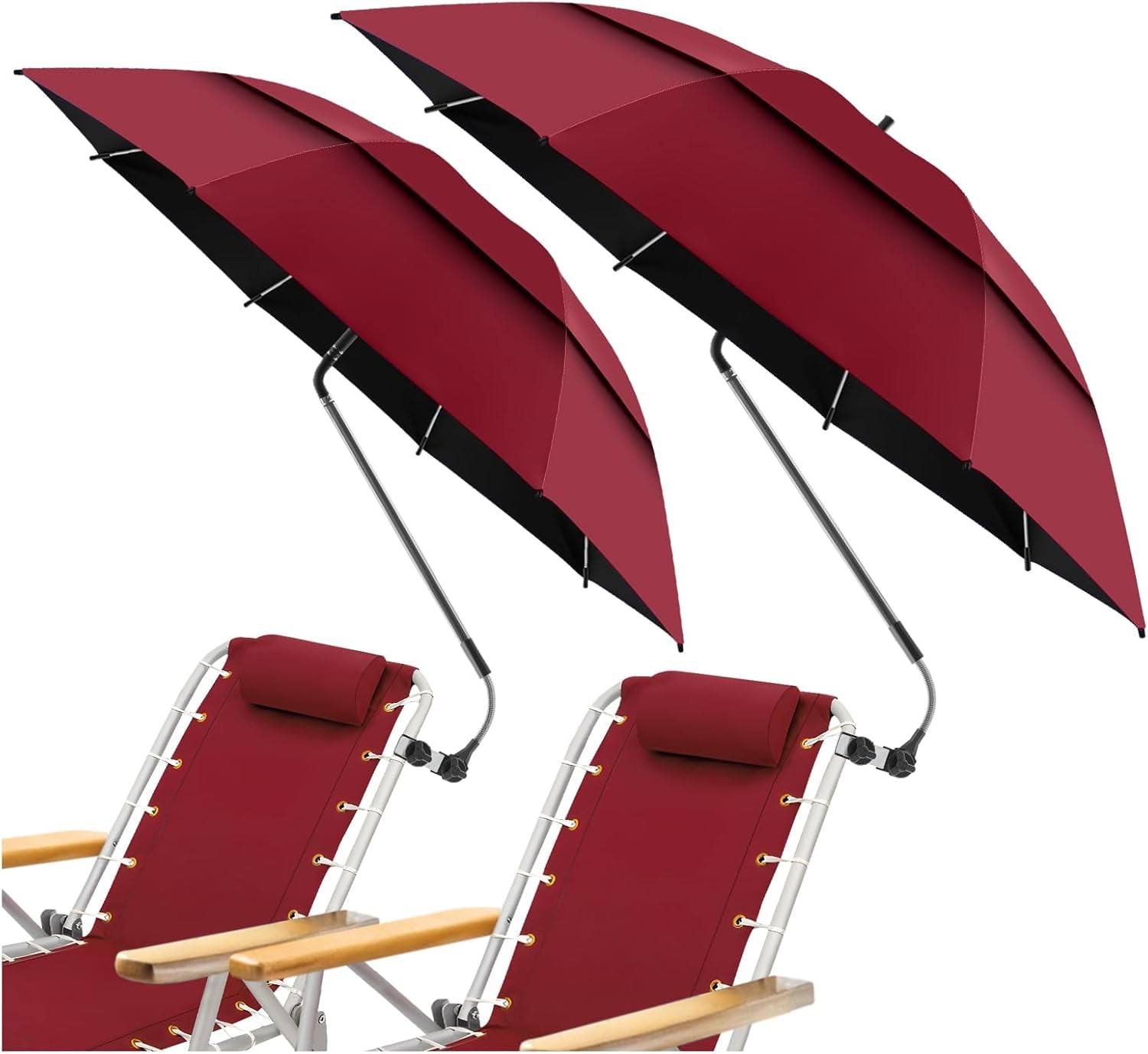 2 Pack 48.6" Double Canopy Umbrella with Clamp, UPF50+ Beach Chair Umbrella with clip, 360 ...