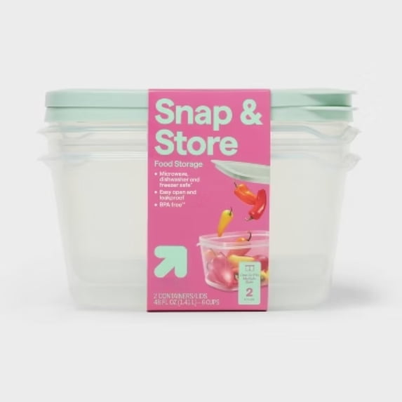 2-Pack 48 fl oz Rectangle Food Storage Containers | Snap-On Lids for ...