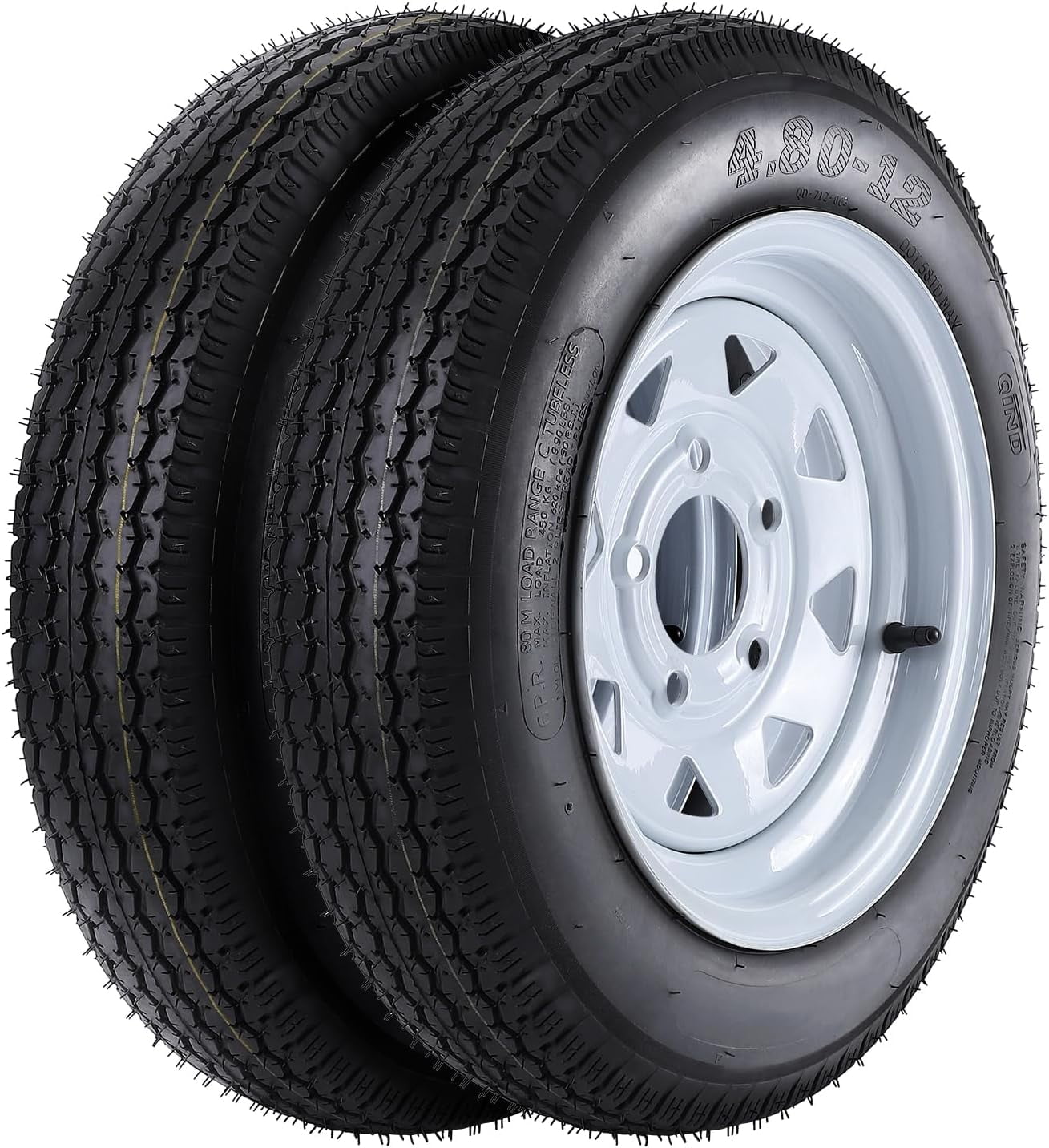 2 Pack 480-12 4.80x12 4.80-12 4.8-12 Trailer Tires with 12'' Rims, 5 ...