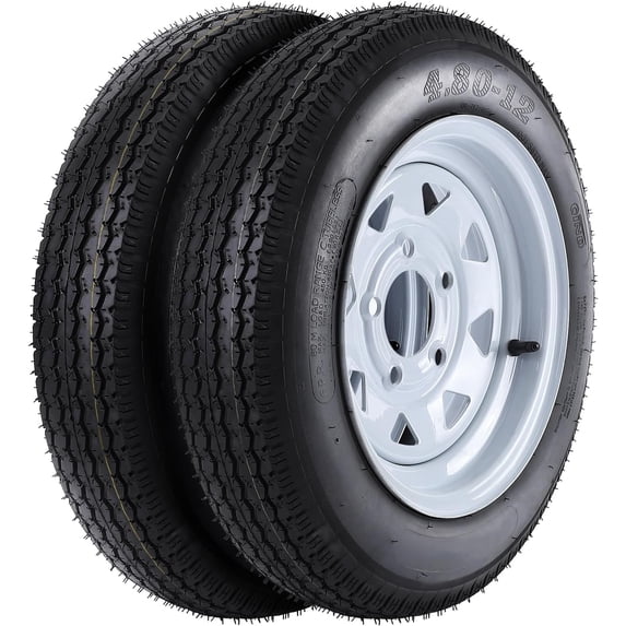 2 Pack 480-12 4.80x12 4.80-12 4.8-12 Trailer Tires with 12'' Rims, 5 ...
