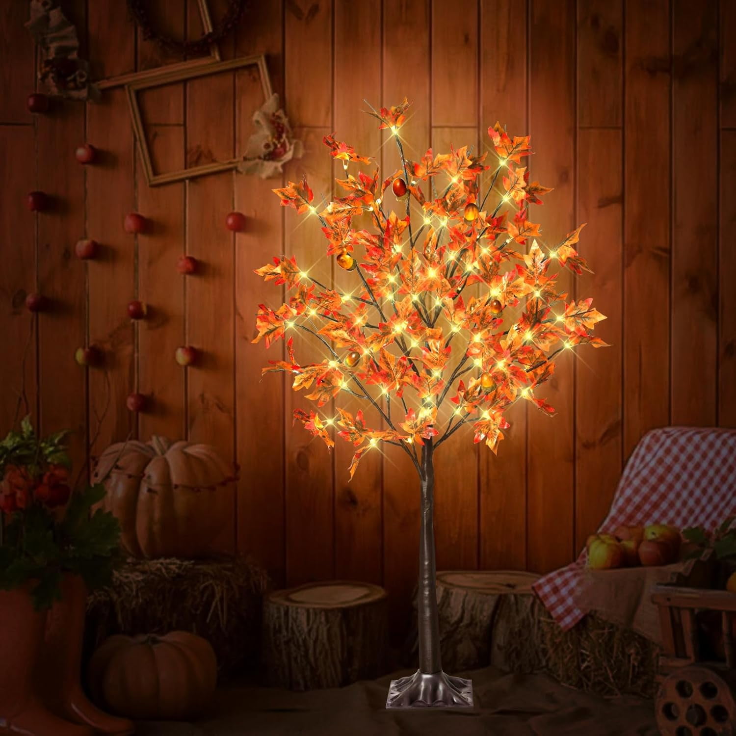 2 Pack 4FT 60LED Lighted Maple Tree - Fall Thanksgiving Decor ...
