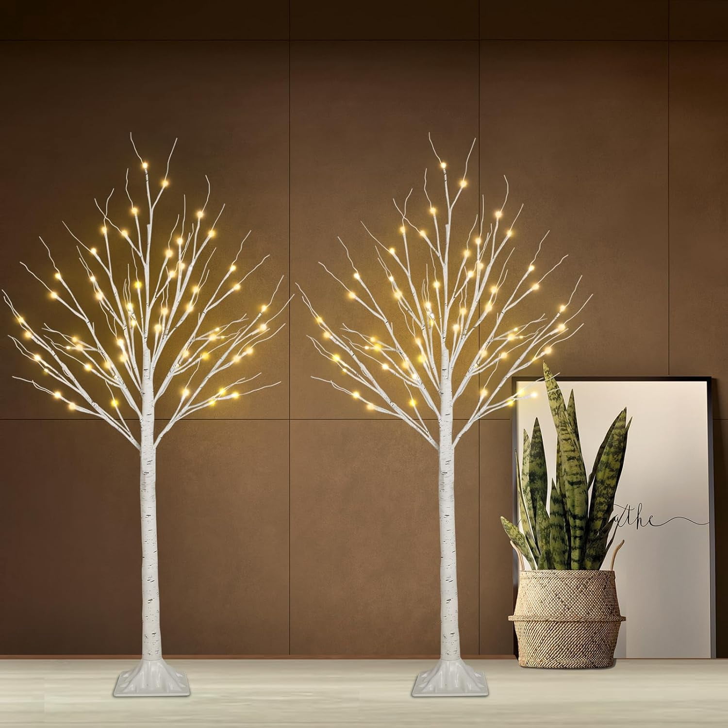 2-Pack 4FT Lighted Birch Tree (Higher Size & Floor Standing), Birch ...