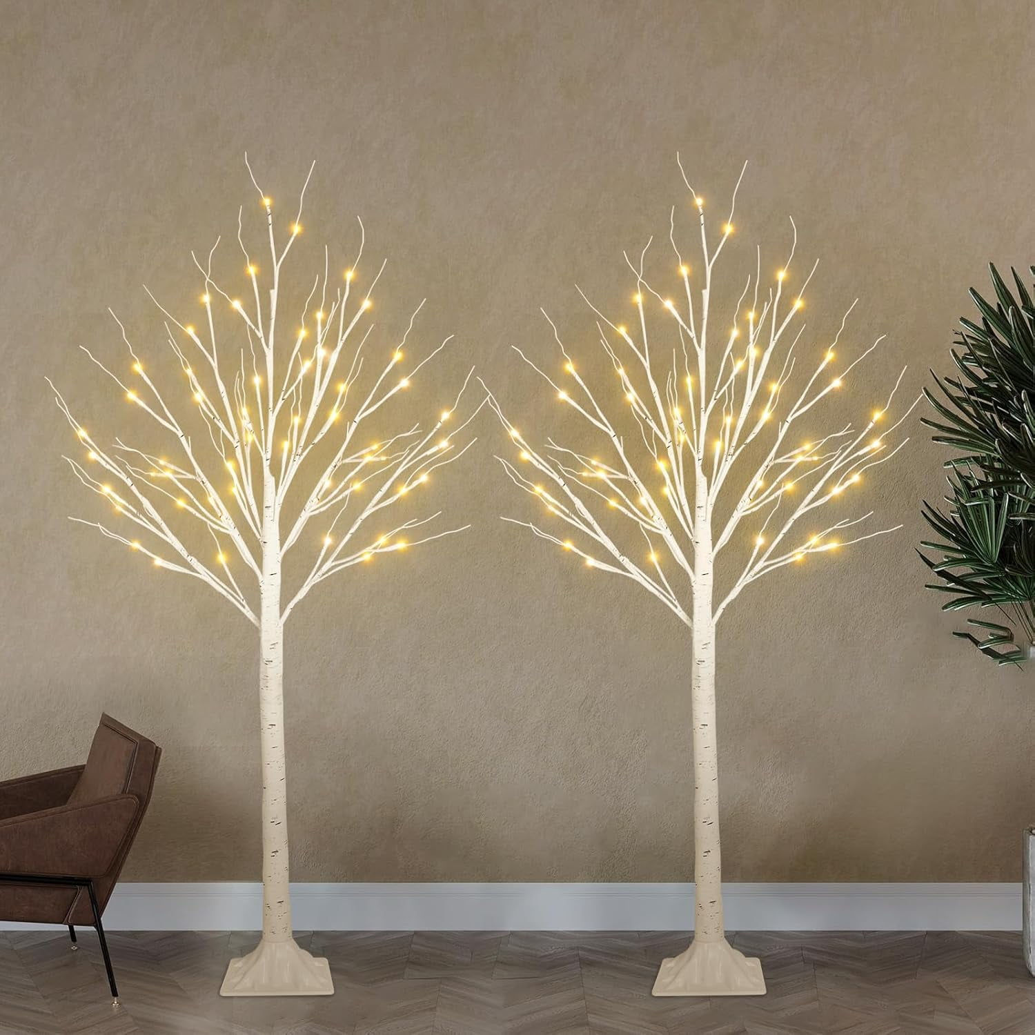 2-Pack 4FT Lighted Birch Tree for Indoor Christmas Decorations Outdoor ...