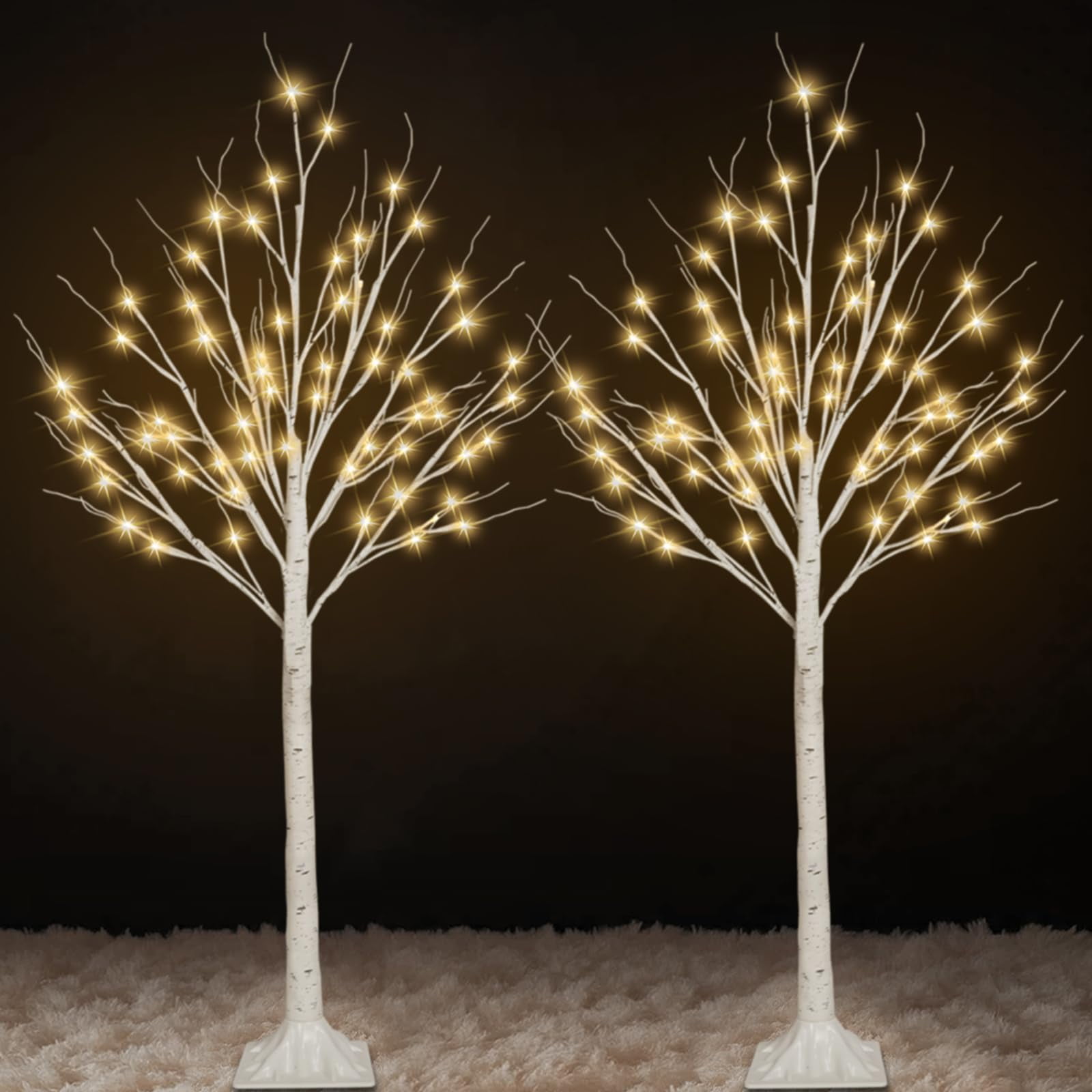 2-Pack 4FT Lighted Birch Trees (Higher Size & Floor Standing), 96 LED ...