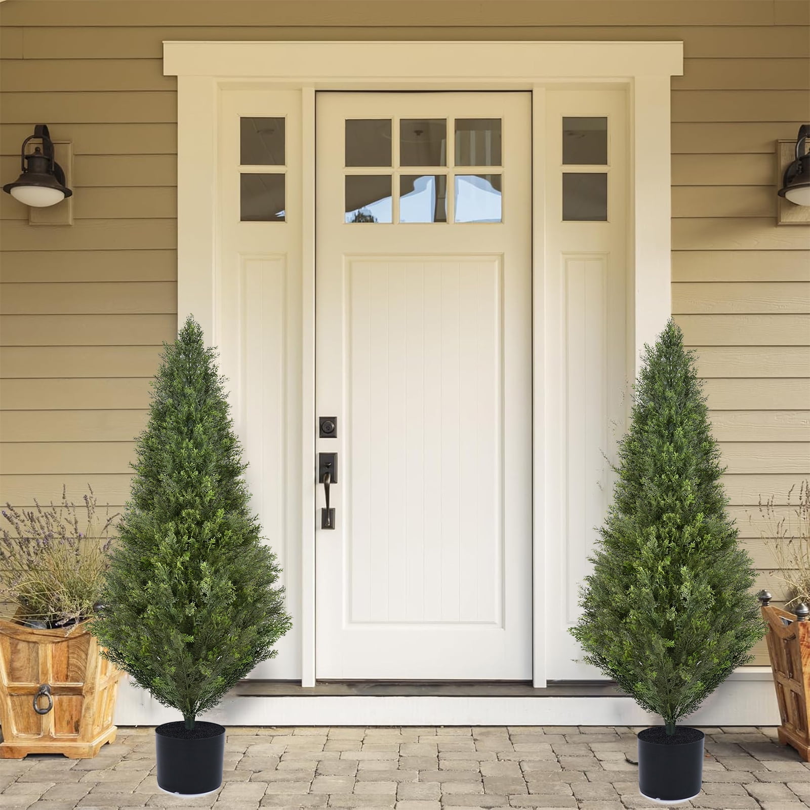 2 Pack 4FT Realistic Faux Cedar Tree Beautiful Artificial Topiary Tree ...