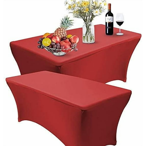 2 Pack 4FT Rectangular Spandex Table Cover Four-Way Tight Fitted ...