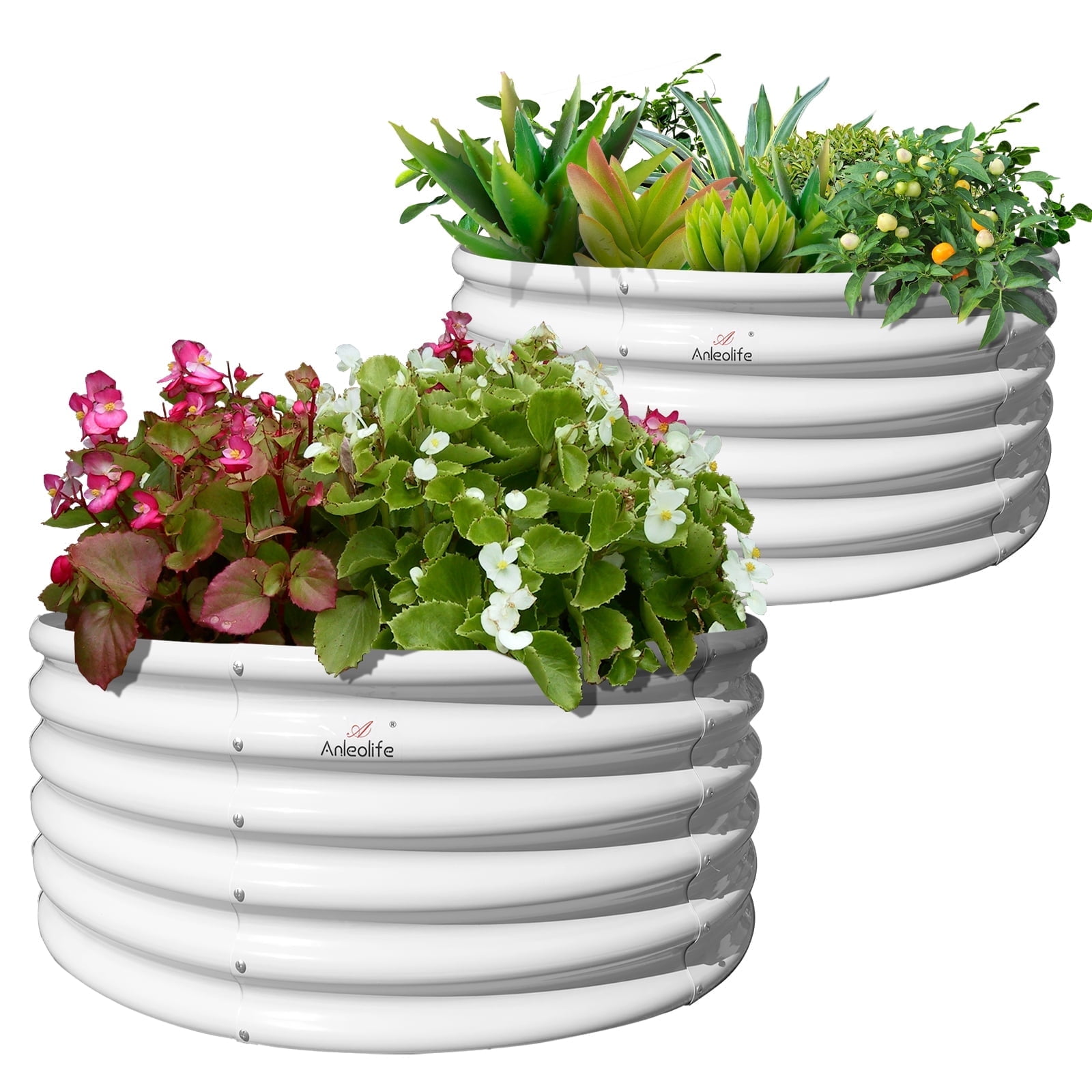 2-Pack TRAMULL 4Ft Round Raised Garden Bed, 18” Tall, Outdoor Planter ...