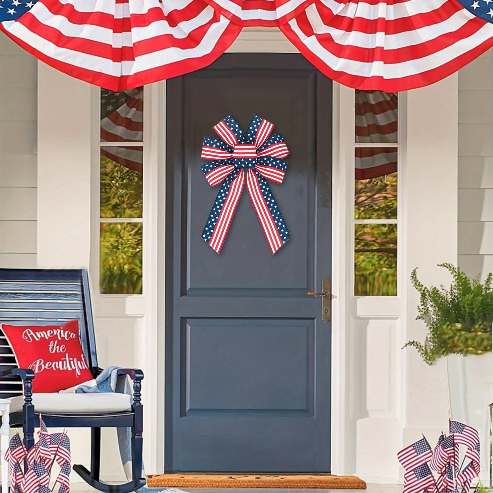 2 Pack 4th of July Decor Bow for Wreath,Red White Blue Stripe Stars ...