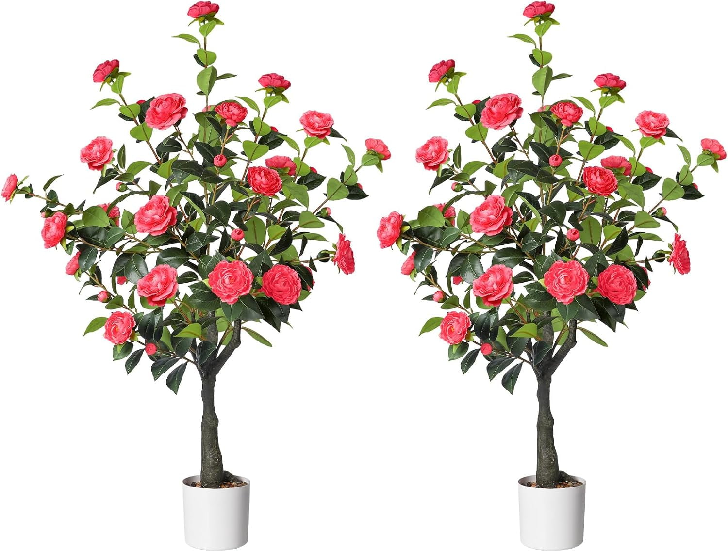 2 Pack 4ft Artificial Camellia Tree with 40 Pink Blooming Flowers,Fake ...