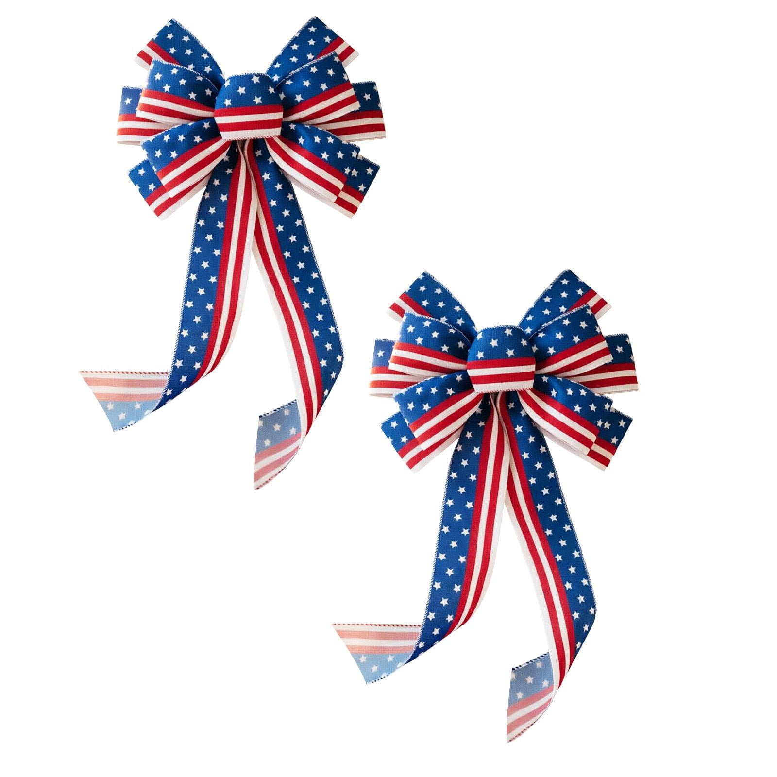 2 Pack 4th of July Patriotic Wreath Bow Red White Blue Star Stripe Tree ...
