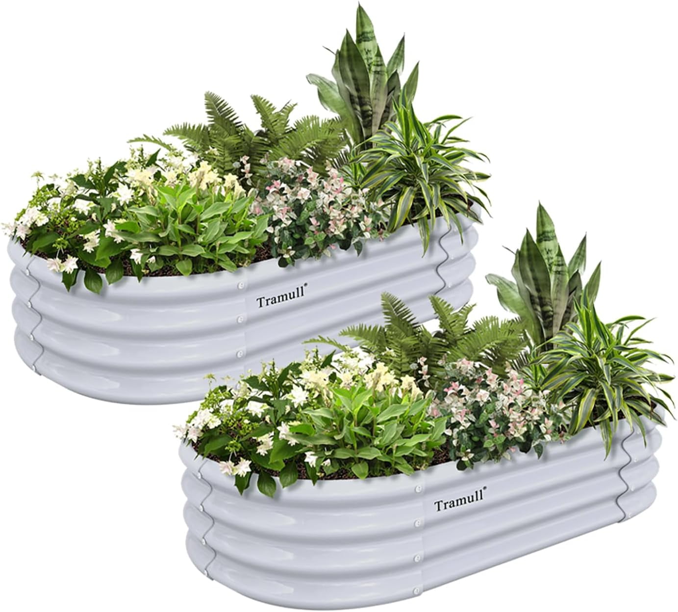 2 Pack 4x2x1FT Galvanized Raised Garden Bed Kit Oval Metal Ground ...