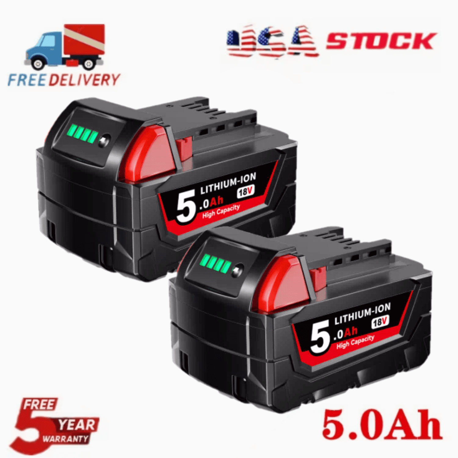 2 Pack 5.0Ah 18V Batteries Replace for M18 Battery Lithium lon 48-11 ...
