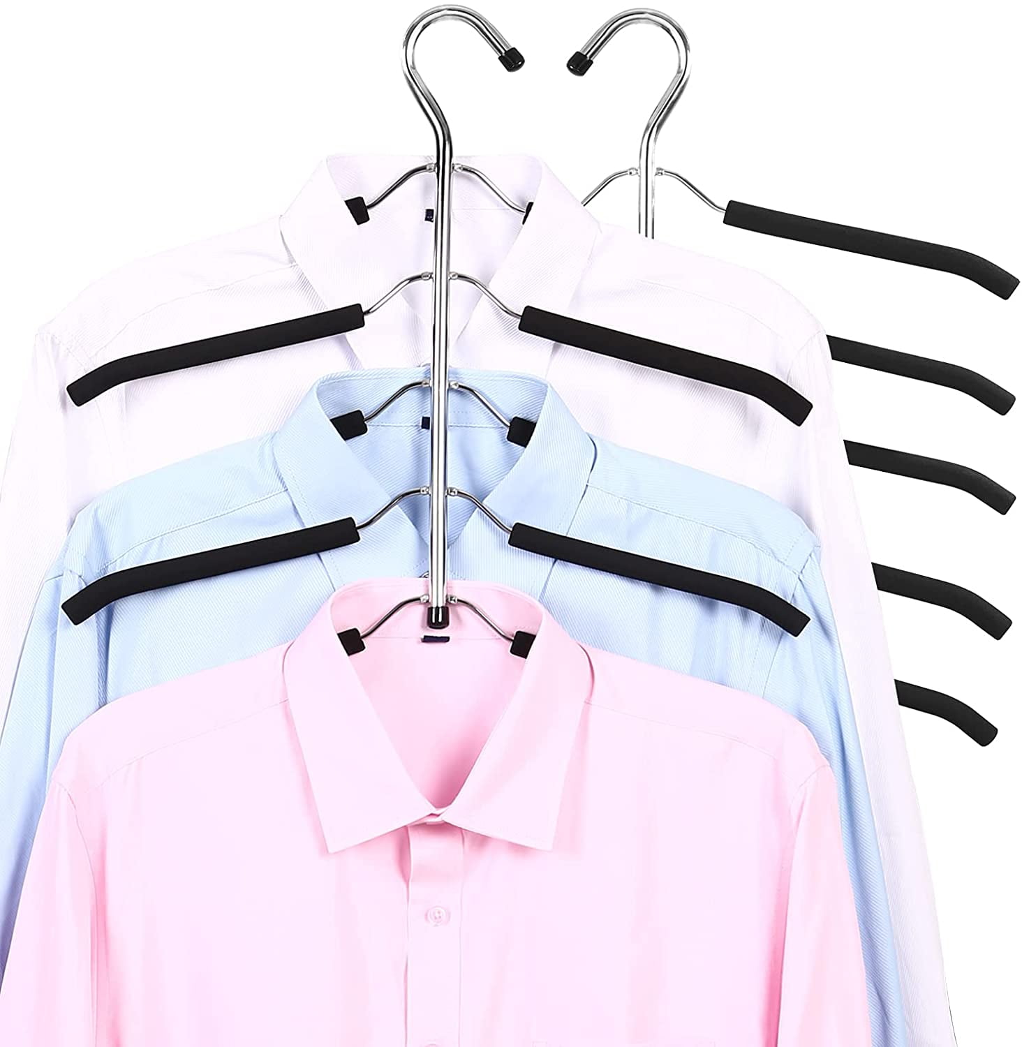 2 Pack 5 in 1 Metal Sweater Hangers Non Slip Stainless Steel Shirt ...
