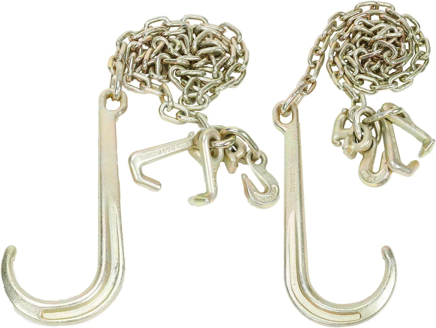 2 Pack 5/16 Inch x 6 ft Grade 70 Tow Chains with 15 Inch Long Shank J ...