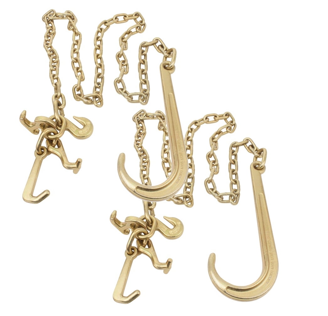 2 Pack 5/16"x10' Leg G70 15" Long Shank J Hook Tow Chain w/ RTJ Cluster ...