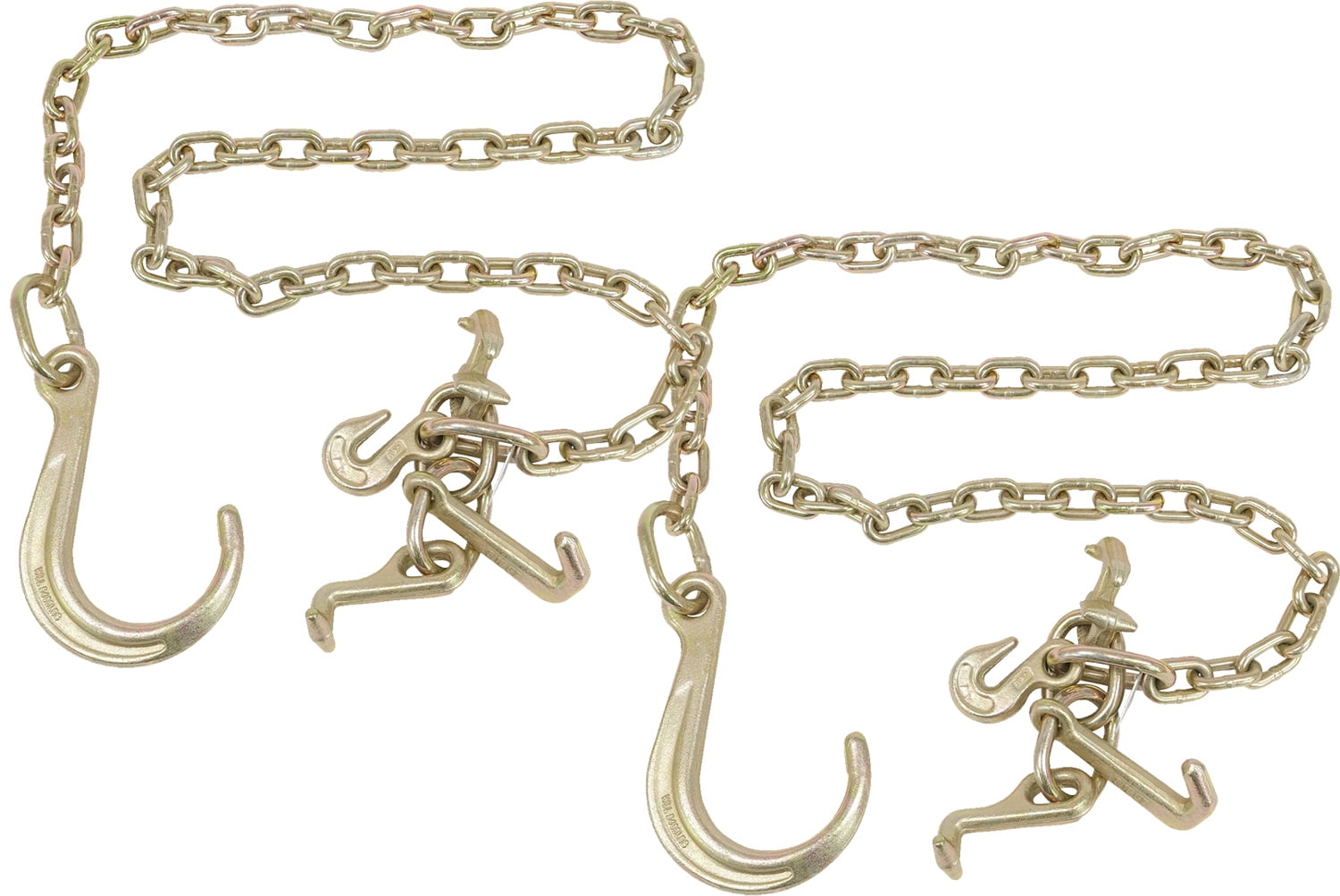 (2 Pack) 5/16"x6' Leg G70 8" Long Shank J Hook Tow Chain w/ RTJ Cluster ...