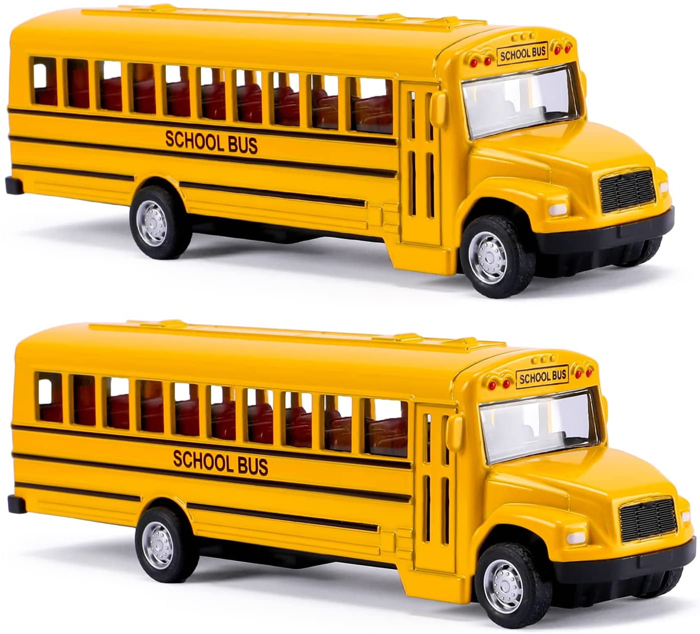 2 Pack 5.5'' Press & Go School Bus, Diecast Toy Vehicles, Bright Yellow ...