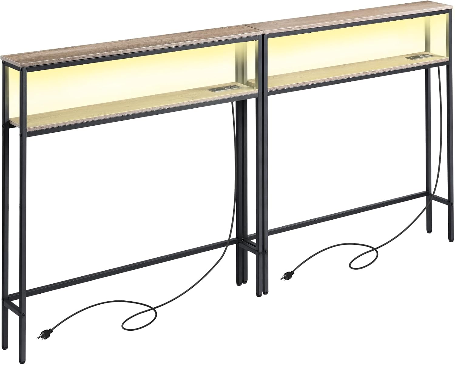 2 Pack 5.9" Narrow 2-Tier Console Sofa Table with LED Strip Light, 5.9 ...