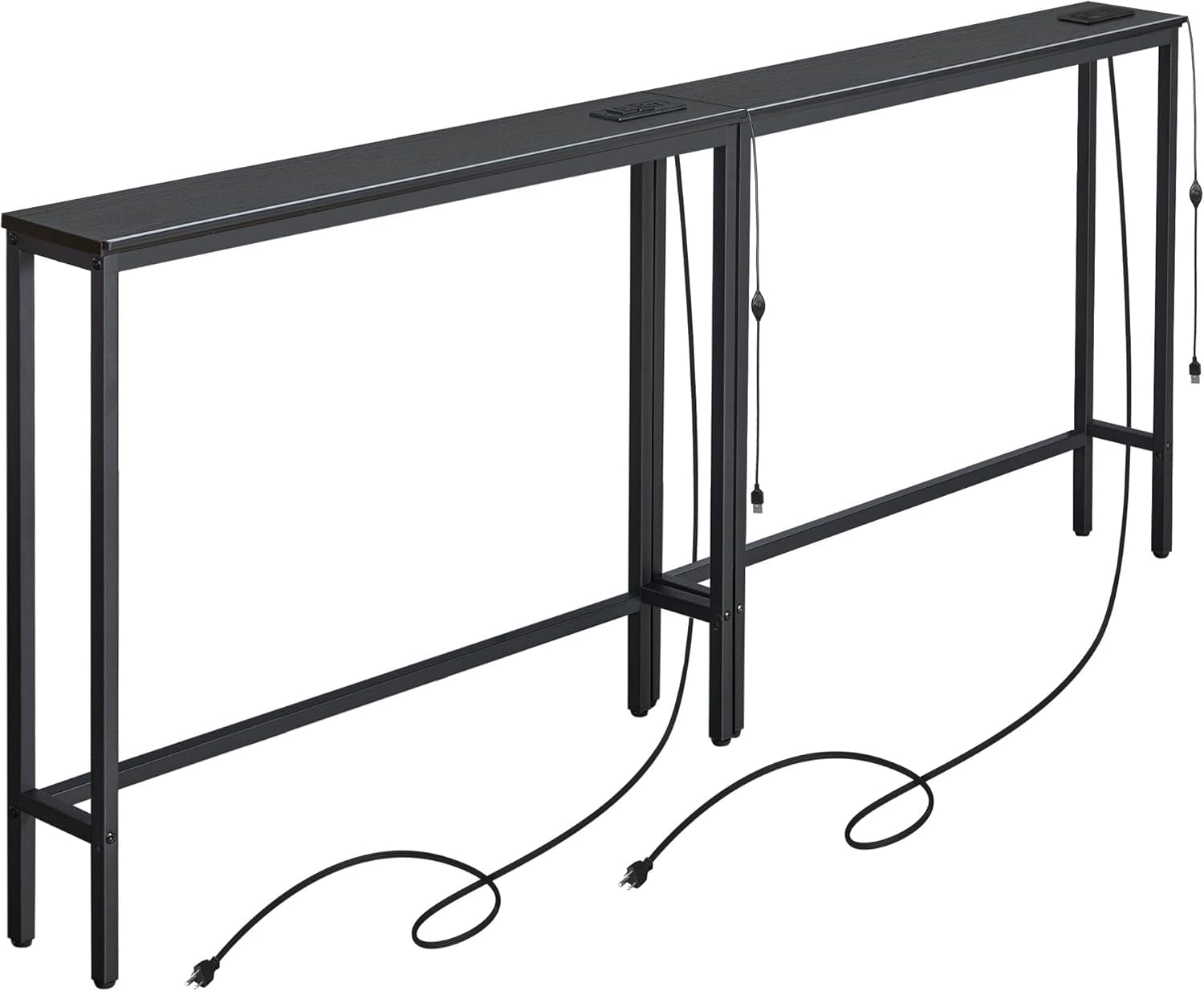 2 Pack 5.9" Narrow Console Sofa Table with 7 Colors LED Light Strip, 5.9" Dx39.4”Wx31.1”H Long ...