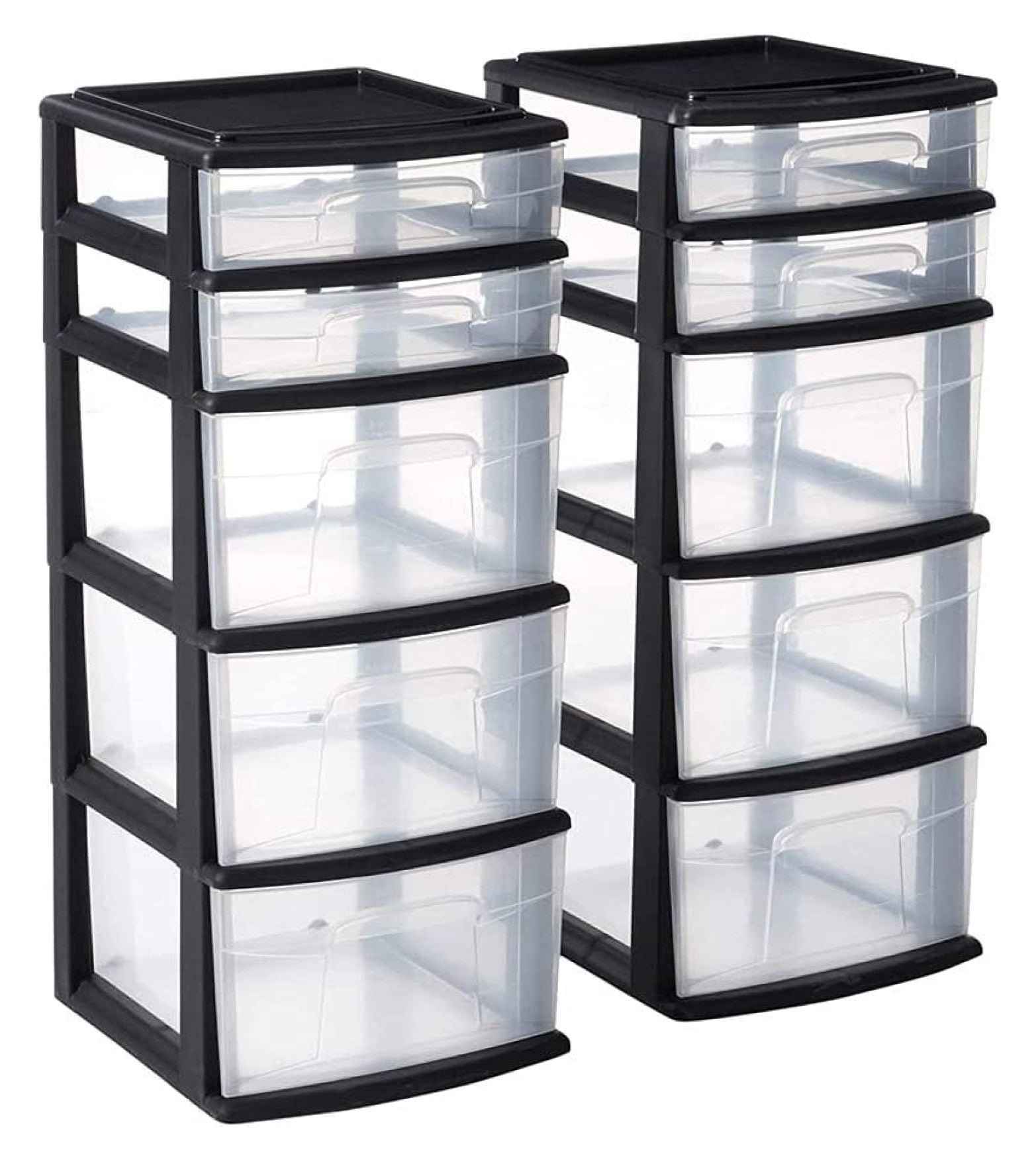 2-Pack 5-Drawer Storage Unit, Home & Office Plastic Organizer, Black ...
