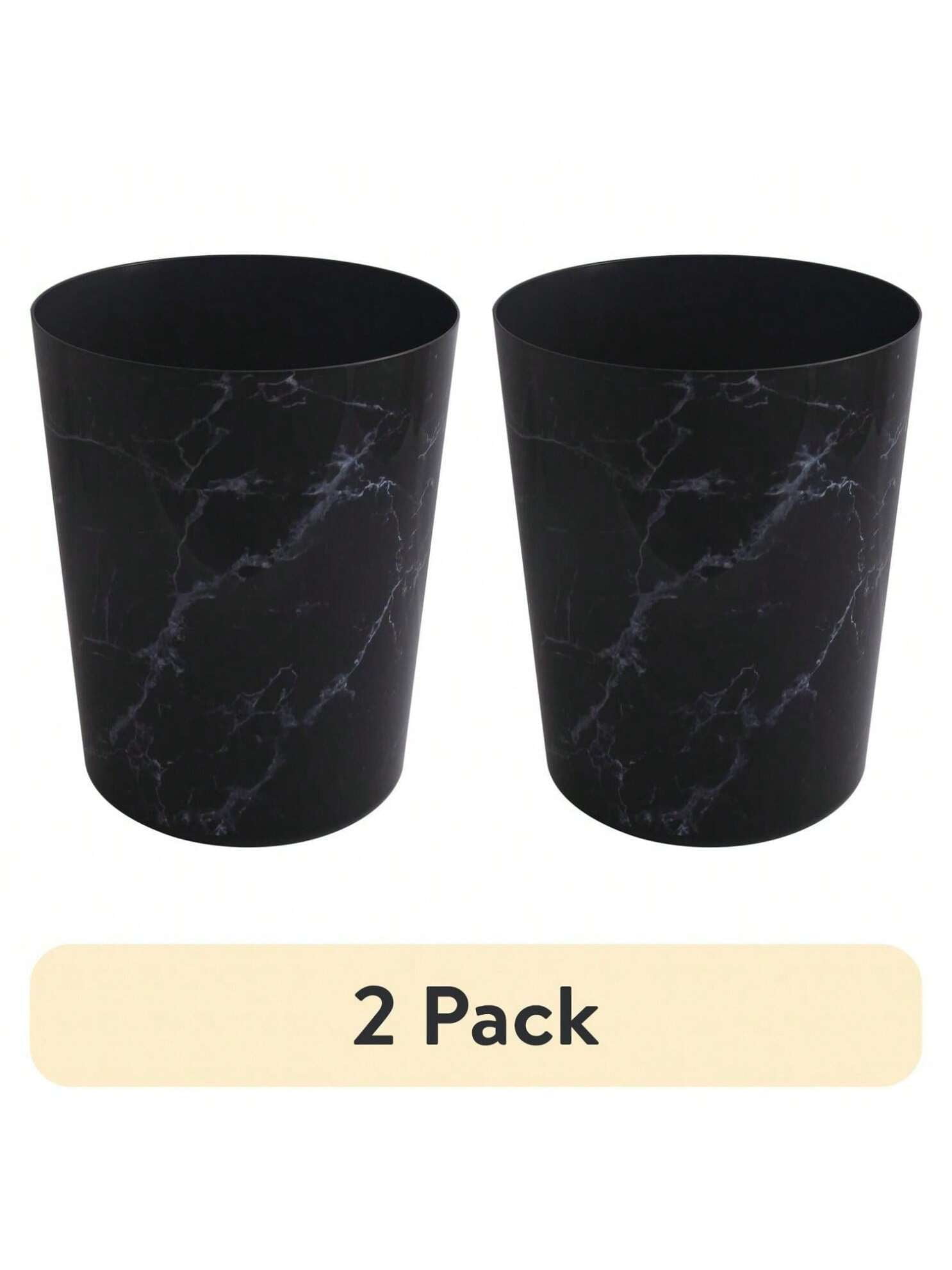 (2 Pack) 5 Gallon Trash Cans – Black Marble Plastic Wastebaskets for ...