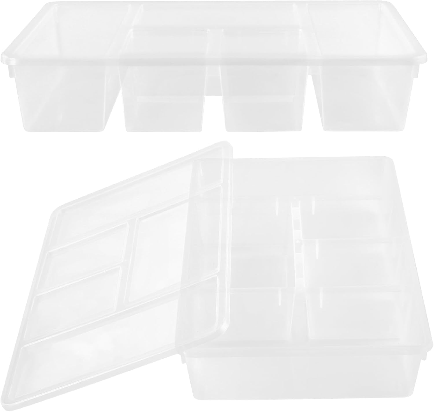 2 Pack 5 Grids Divided Veggie Tray with Lid, Plastic Snackle Box ...