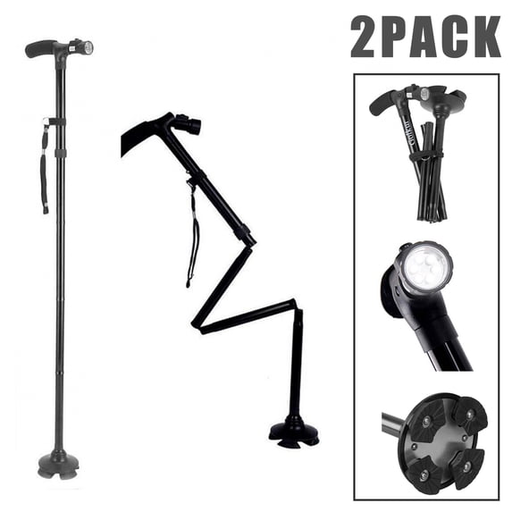 （2 Pack）5-Levels Adjustable Height Walking Stick Portable Foldable Cane ...