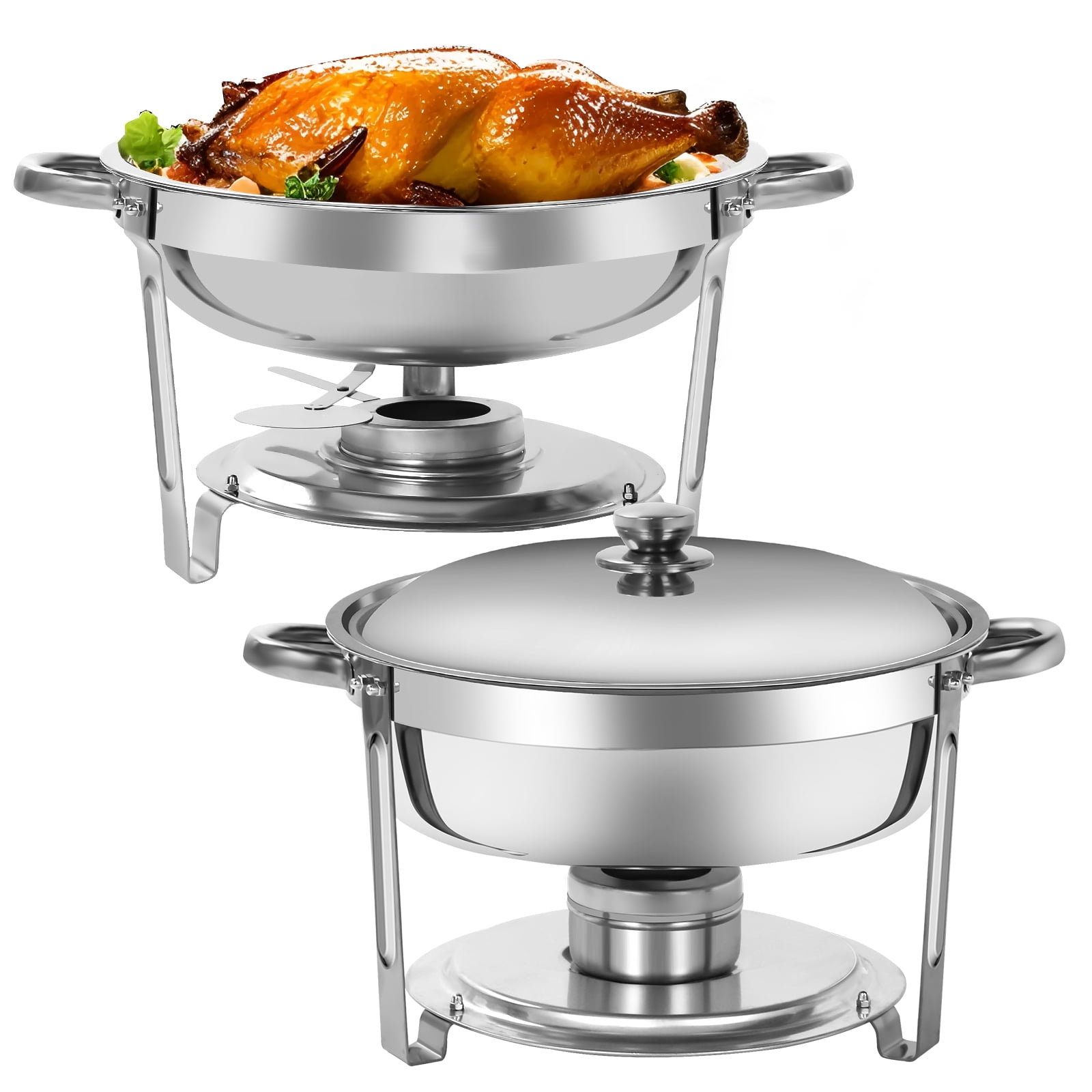 2 Pack 5 QT Round Chafing Dishes for Buffet, Stainless Steel Chafing ...