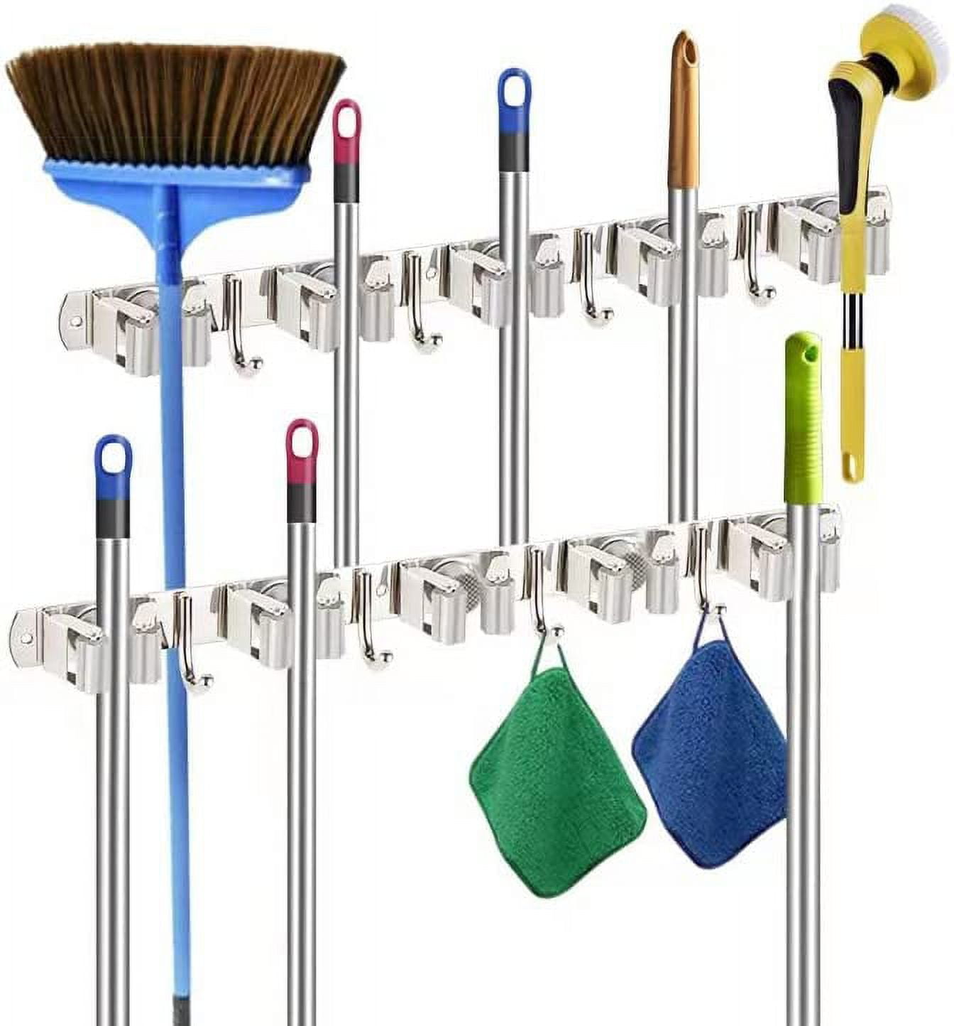 2 Pack 5 Rack 4 Hook Broom Holder Wall Mount, Danhaei Broom Organizer ...