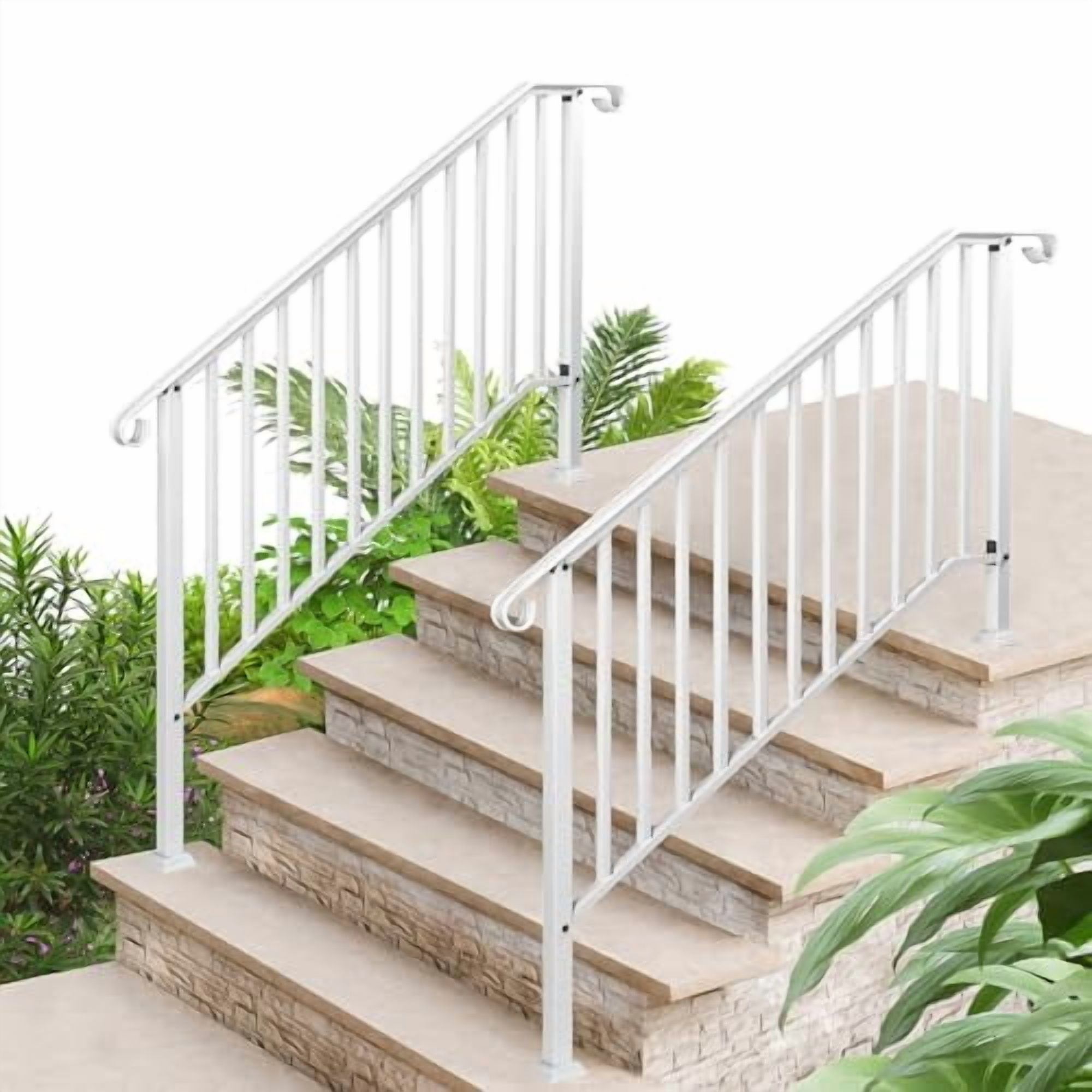 2 Pack 5 Step Handrails for Outdoor Steps, Wrought Iron Stair Railing ...