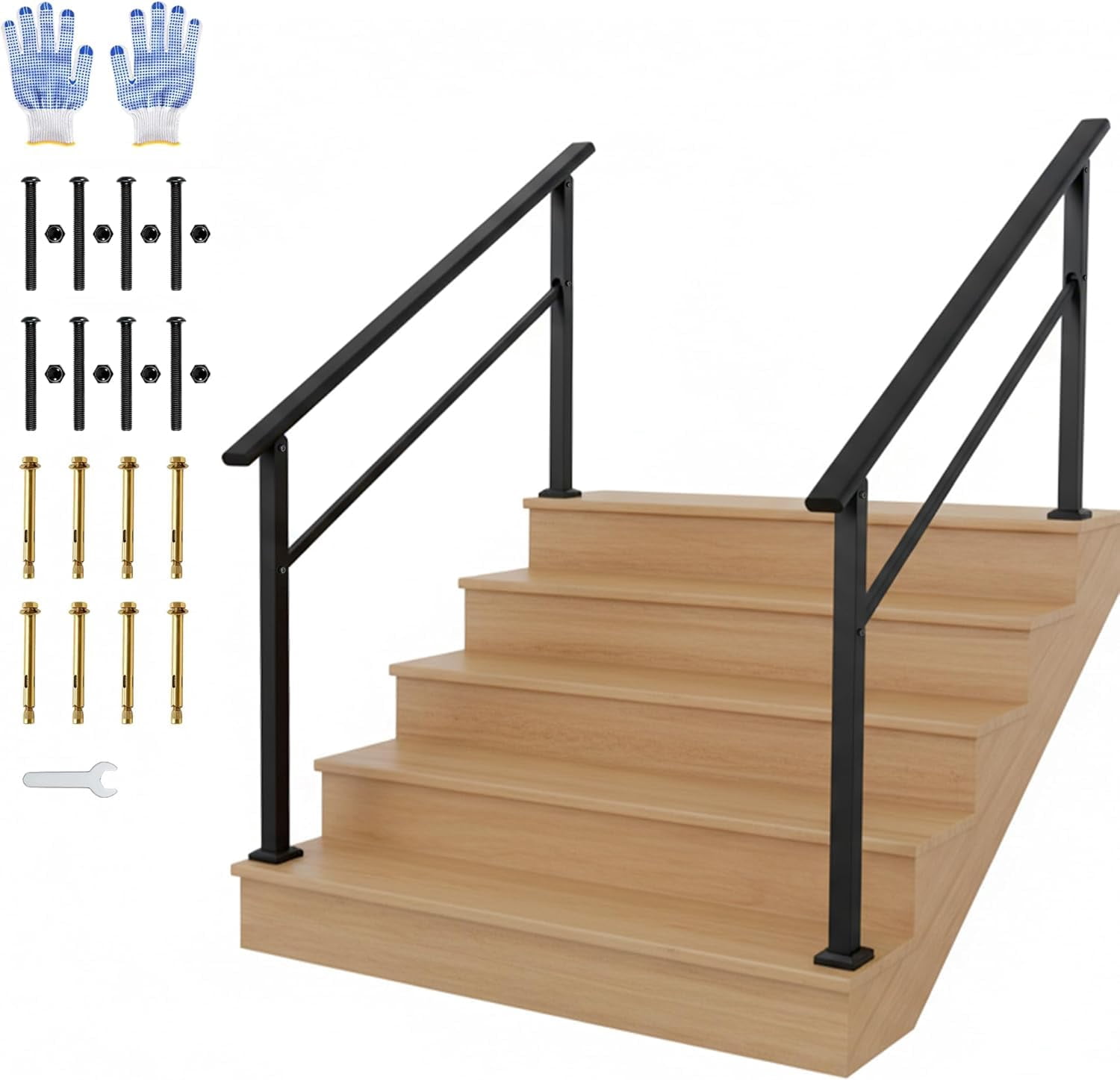 2-Pack 5-Step Indoor/Outdoor Handrail Kit - Black Aluminum Stair ...