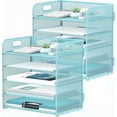 2 Pack 5-Tier Blue Mesh Desk Organizer with Handle for Papers and Files ...