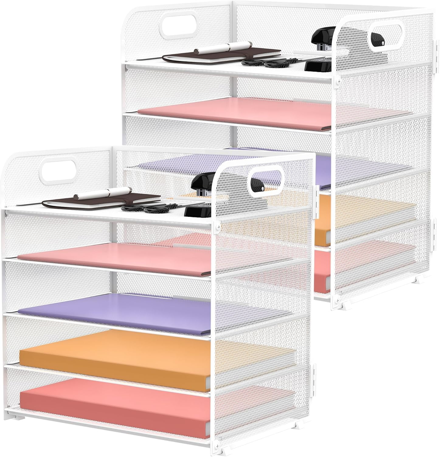 2 Pack 5-Tier Desk Organizer with Handle Mesh Desk File/Paper Organizer ...
