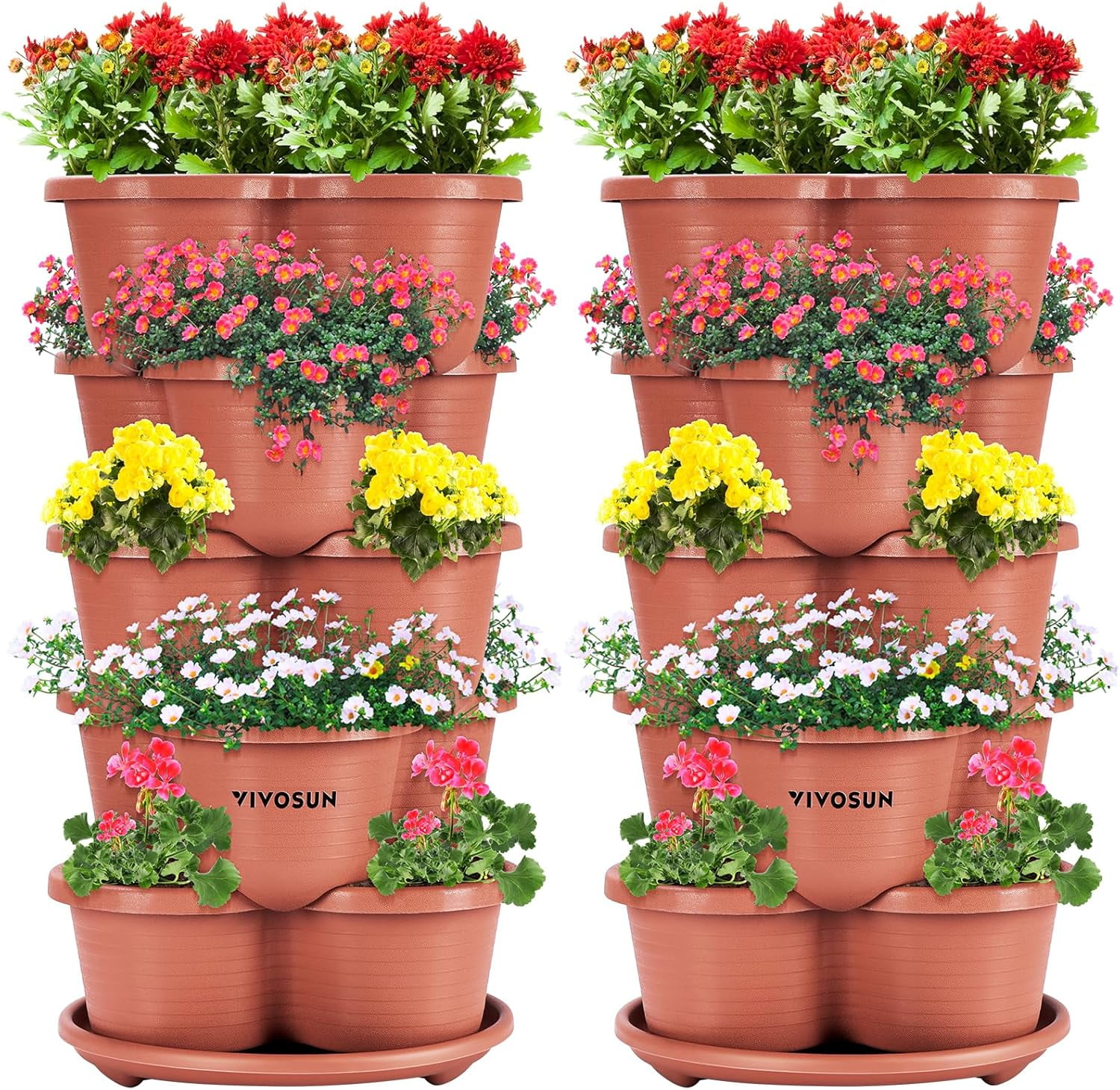 2-Pack 5 Tier Vertical Gardening Stackable Planter for Strawberries ...
