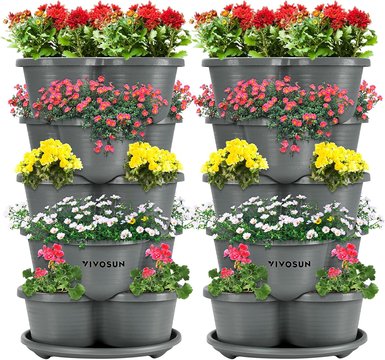 2-Pack 5 Tier Vertical Gardening Stackable Planter for Strawberries ...